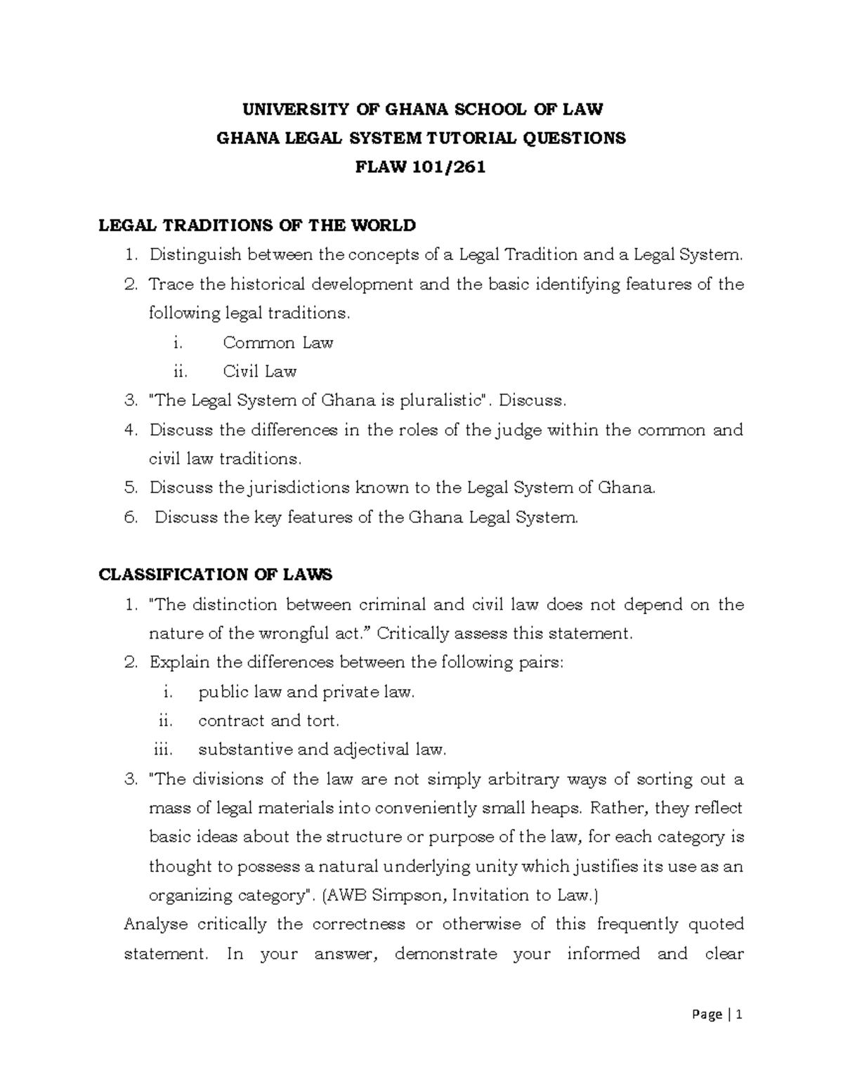 Ghana Legal System Tutorials 2023 - UNIVERSITY OF GHANA SCHOOL OF LAW ...