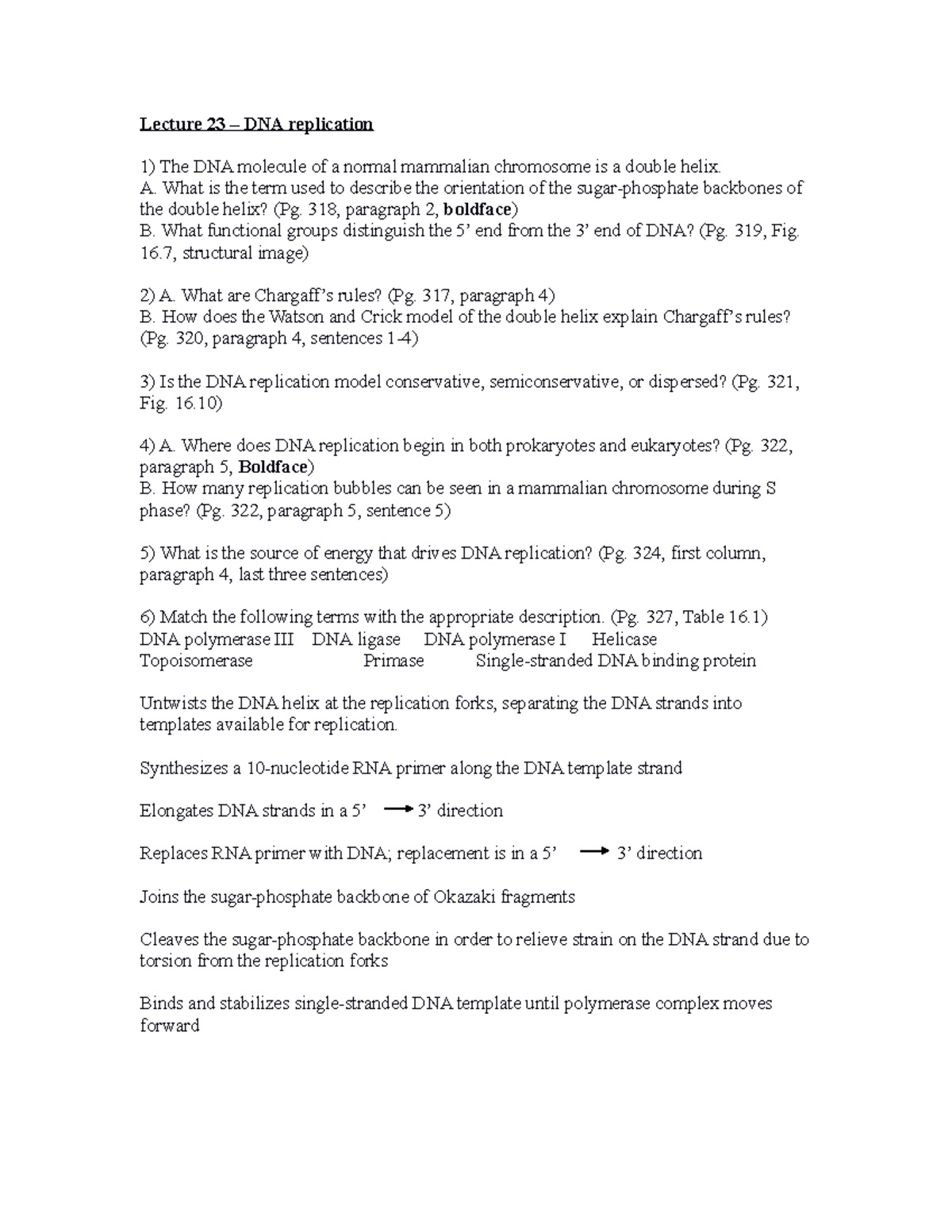 2112 Lecture 23 Study Guide - Lecture 23 – DNA replication The DNA ...