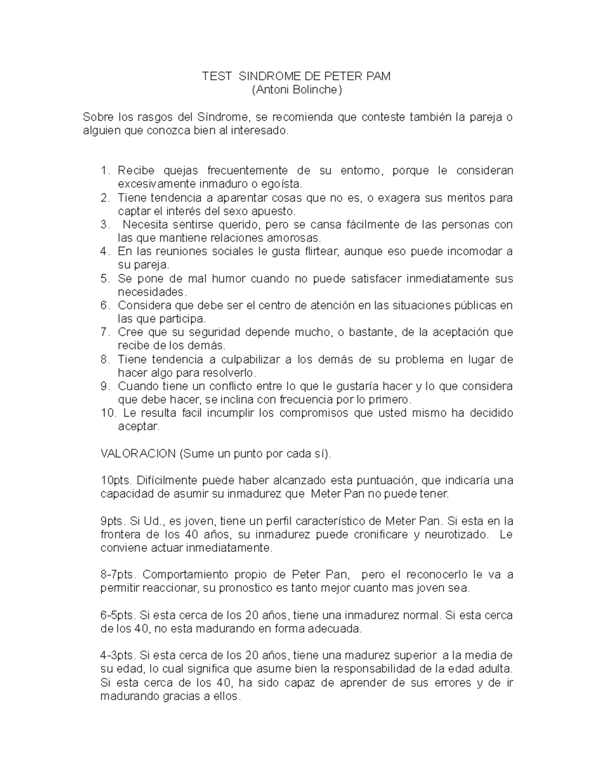 Test Sind. Peter Pan - TEST - TEST SINDROME DE PETER PAM (Antoni ...