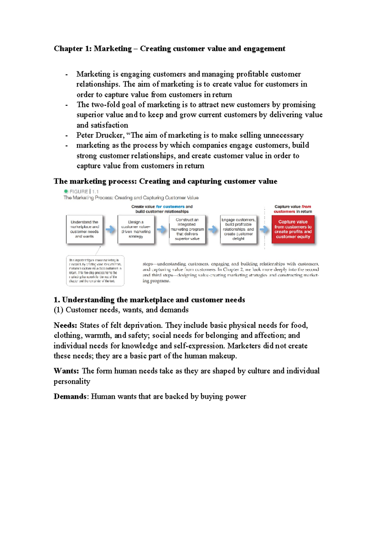note Marketing - Chapter 1: Marketing – Creating customer value and engagement - Marketing is ...