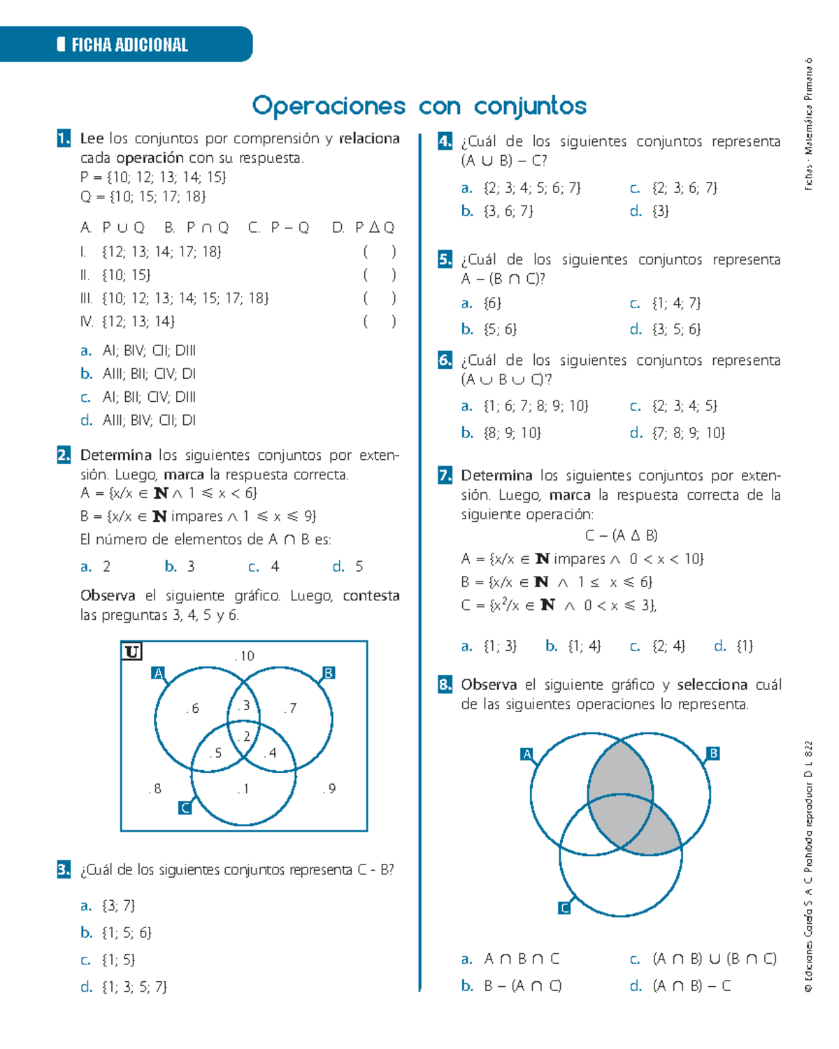 FA Operaciones con conjuntos - Fichas - Matemática Primaria 6 © Ediciones Corefo S. A. C ...