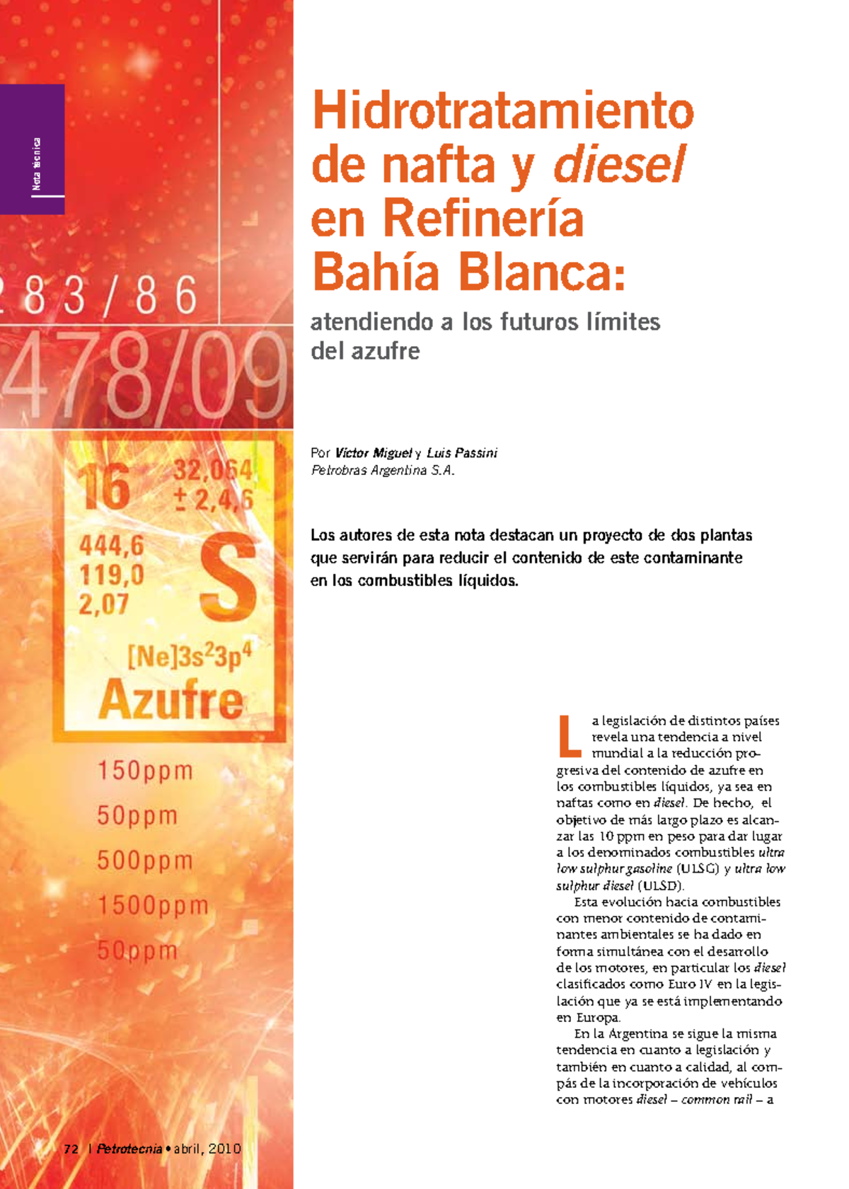 Hidrotratamiento Argentina - Nota técnica Por Víctor Miguel y Luis ...