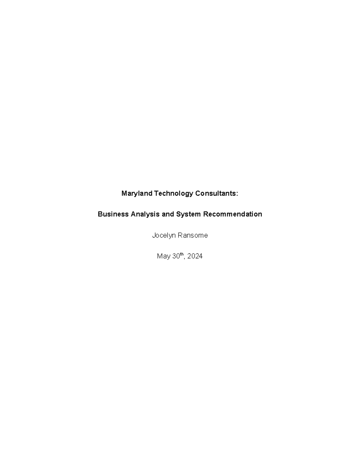 Stage 1 Assignment- Maryland Technology Consultants - Maryland ...