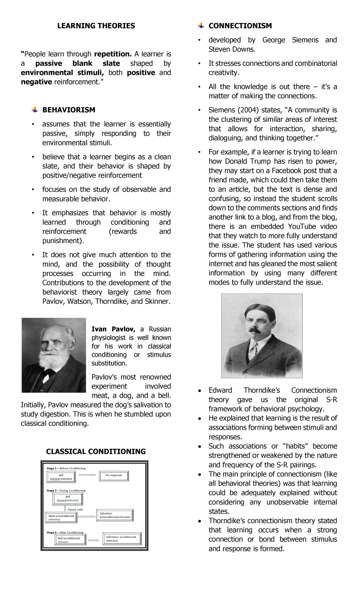 Learning Theories EDUC 222A Handouts - LEARNING THEORIES “People learn ...