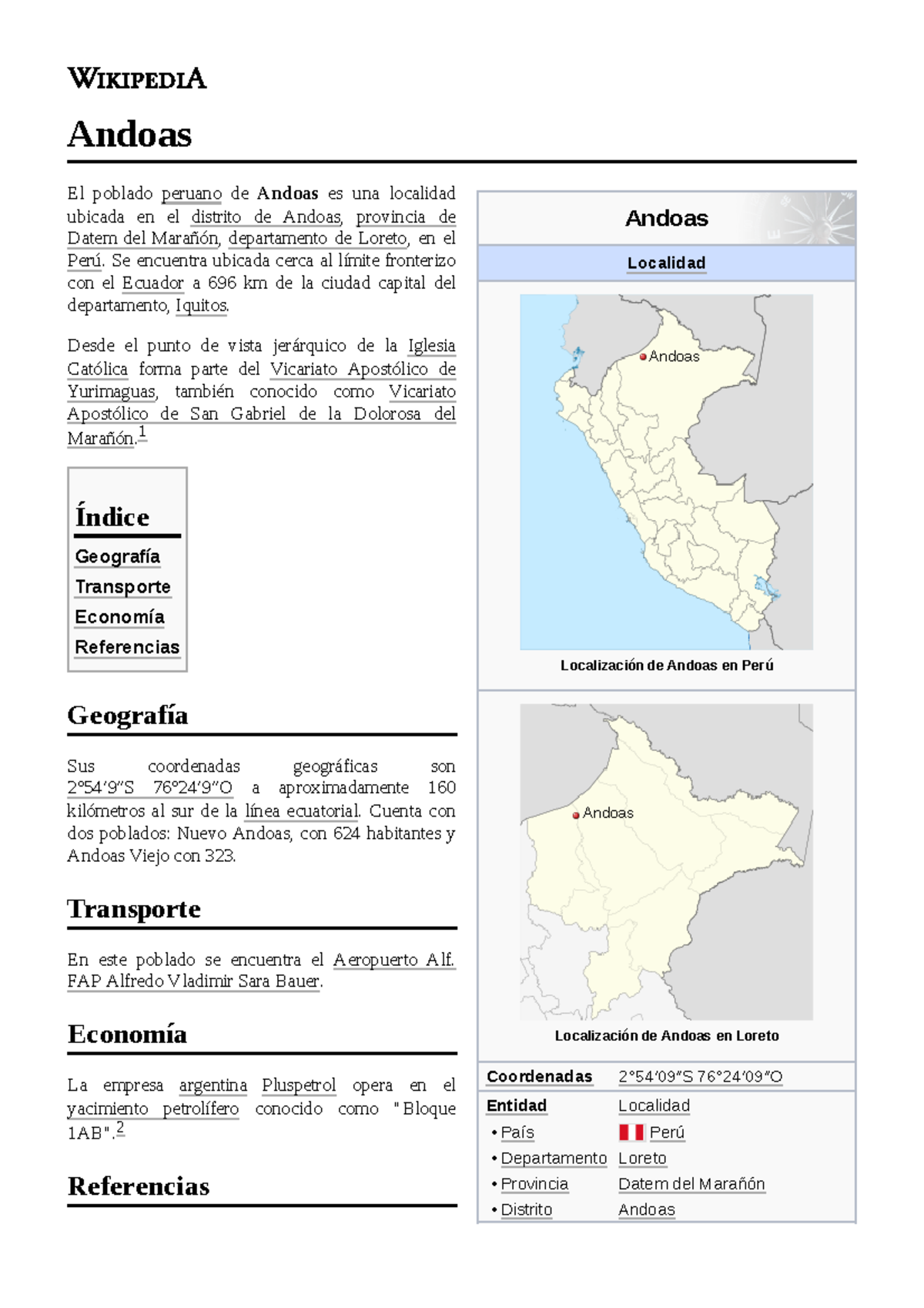 Andoas - Apuntes - Andoas Localidad Localización de Andoas en Perú ...