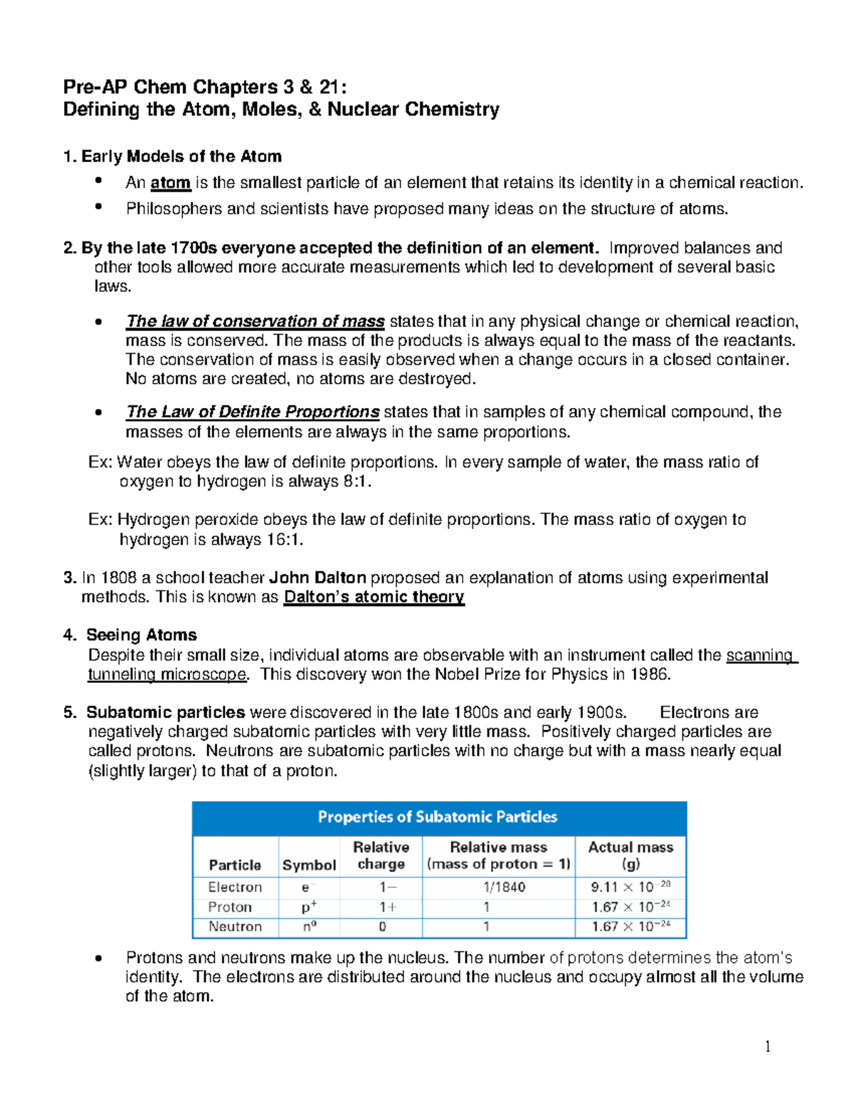 Pre APCh 3 21Atoms Nuclear Mole Conv Notes 2015 - Pre-AP Chem Chapters ...