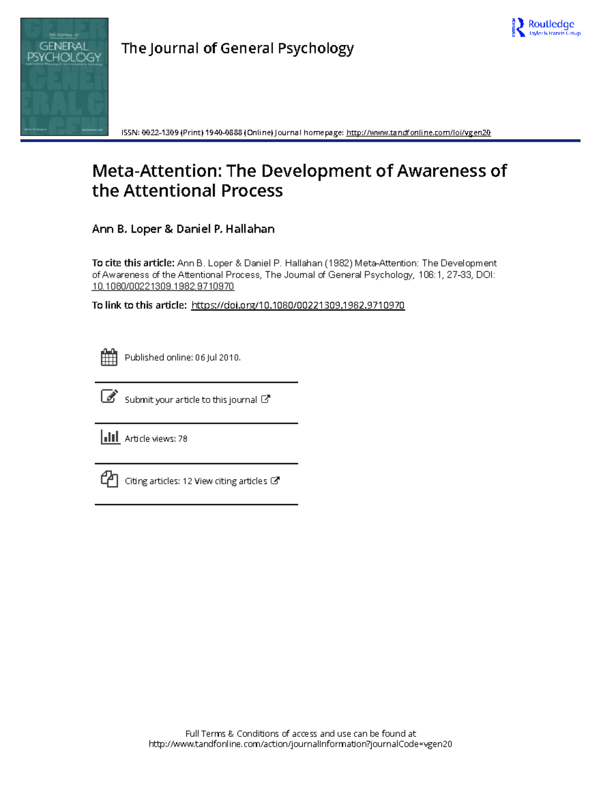 Meta Attention The Development of Awareness of the Attentional Process ...