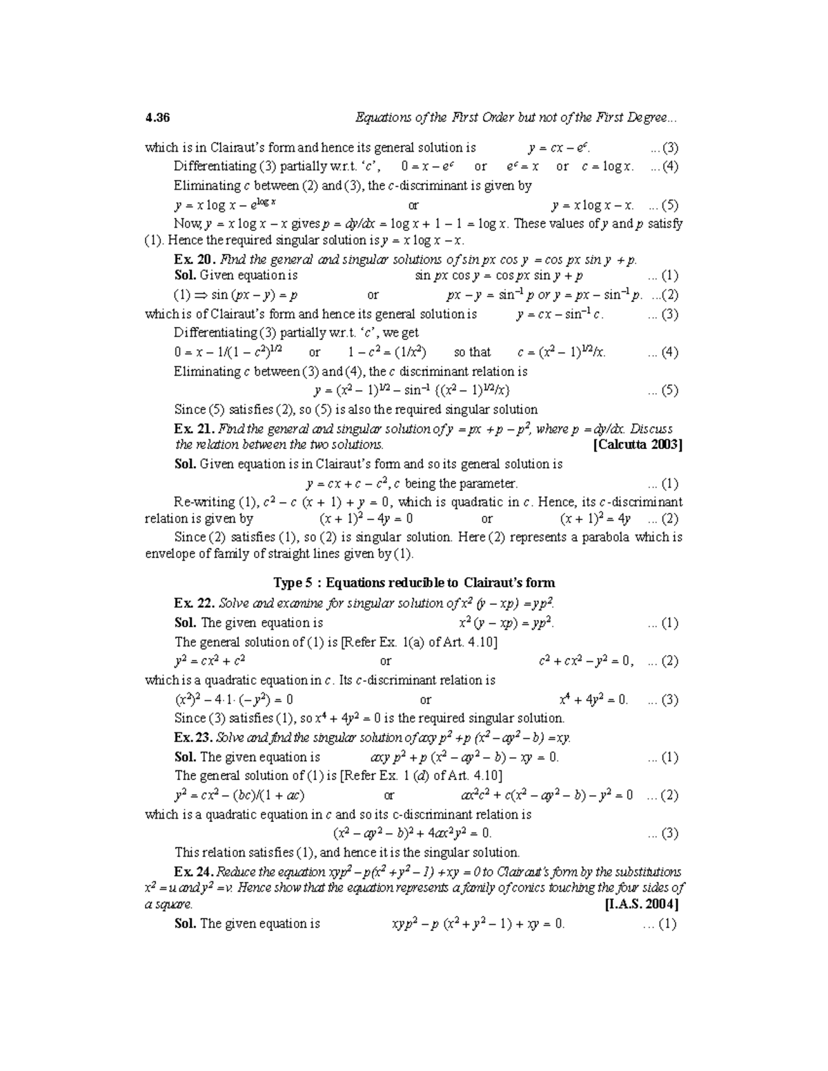 ODE PDE MDR Raisinghania ( Reducible TO Clairaut'S) - 4 Equations of ...