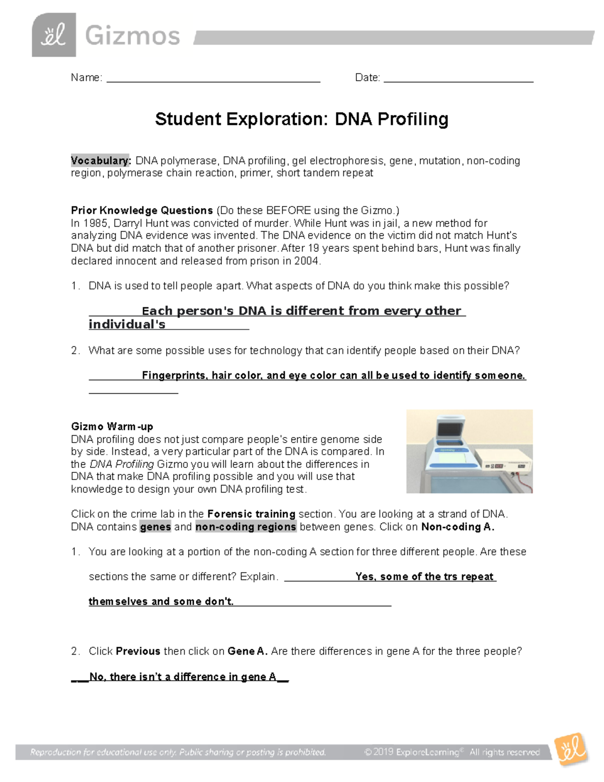 DNAProfiling SE (Completed) - Name: Date: Student Exploration: DNA ...