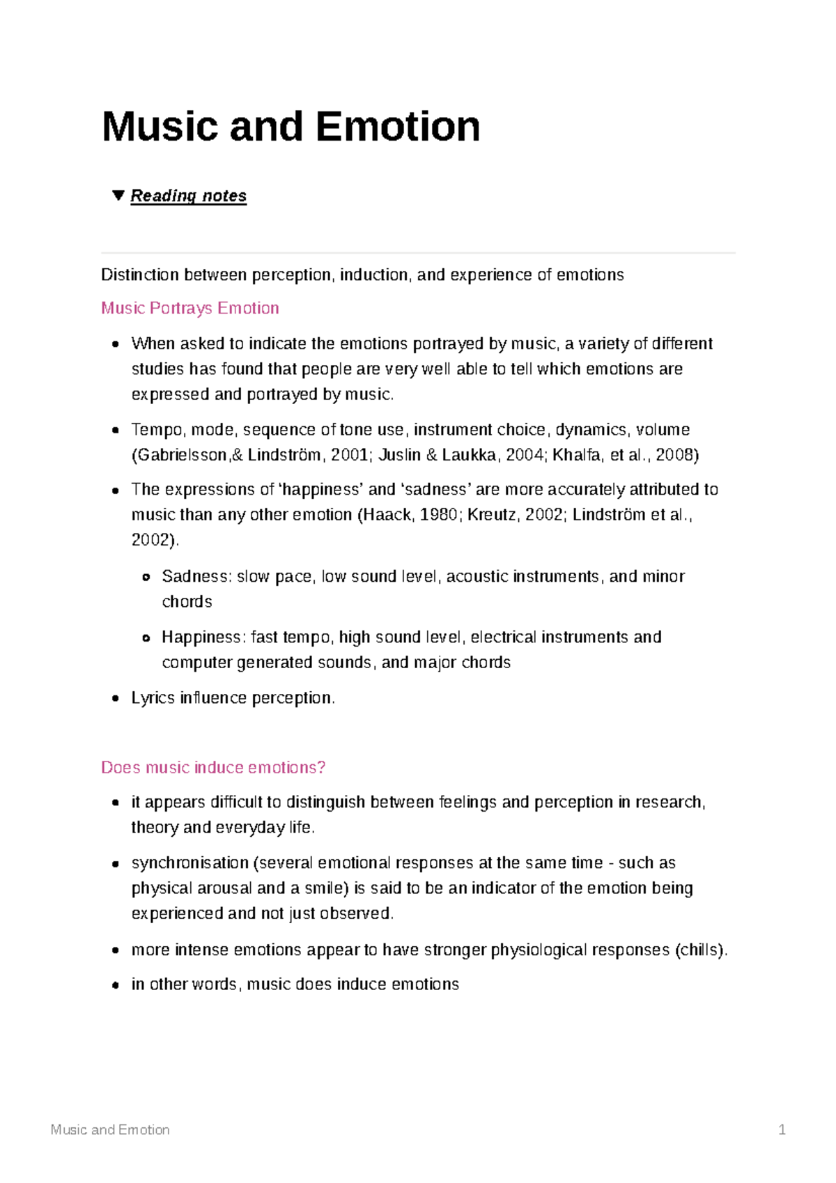 Music and Emotion - Music and Emotion Reading notes Distinction between ...