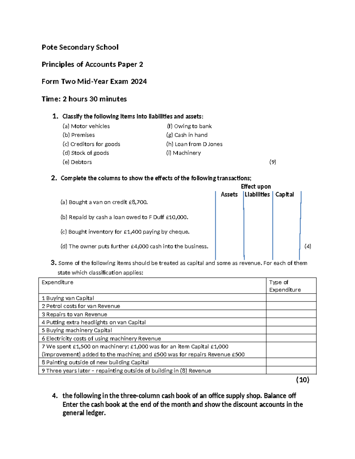 F 2 exam 103343 - Summary Accounting - Pote Secondary School Principles ...