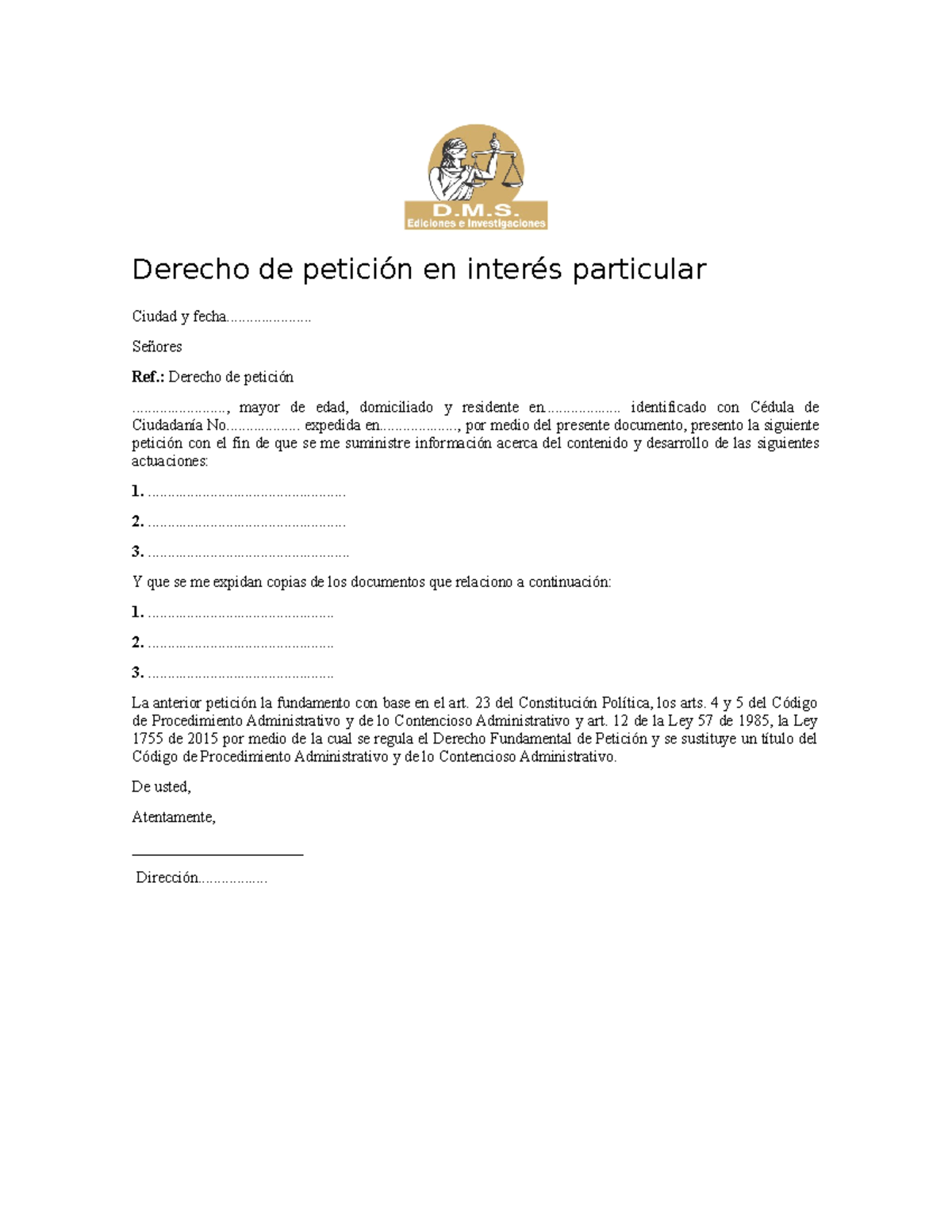 Derecho de peticion en interes particular - Derecho de petición en ...