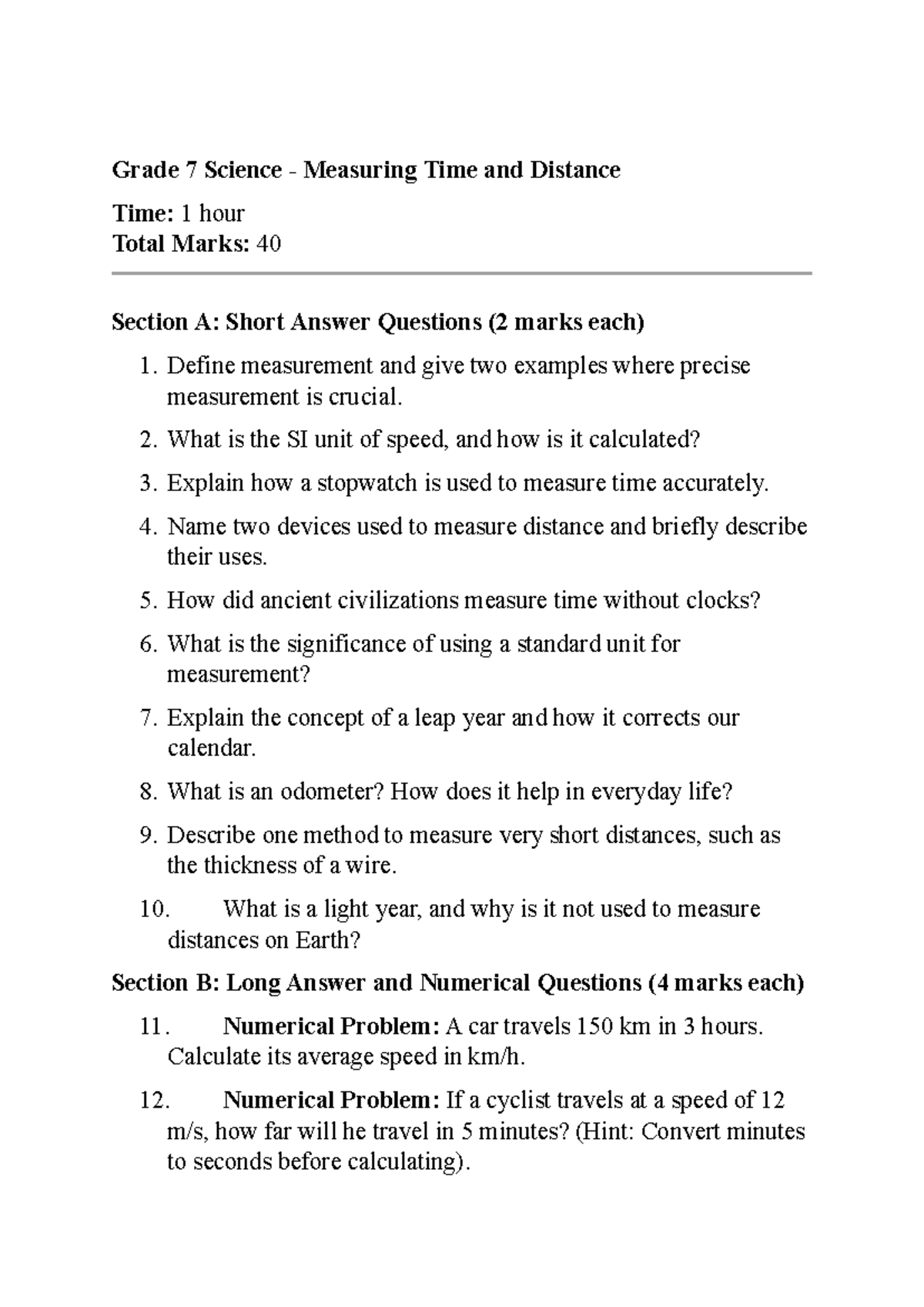 Grade 7 Scienc measuirng time and distance - Grade 7 Science ...