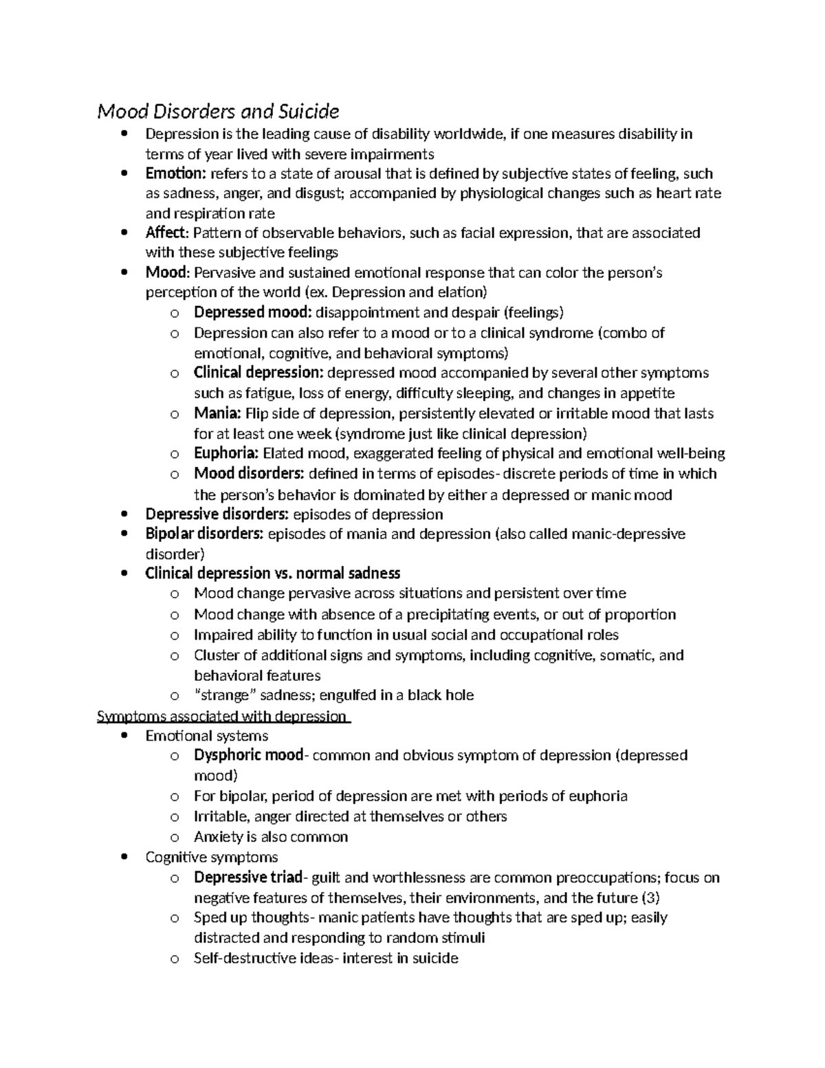 Psychology exam - Notes about the mental disorders. - Mood Disorders ...
