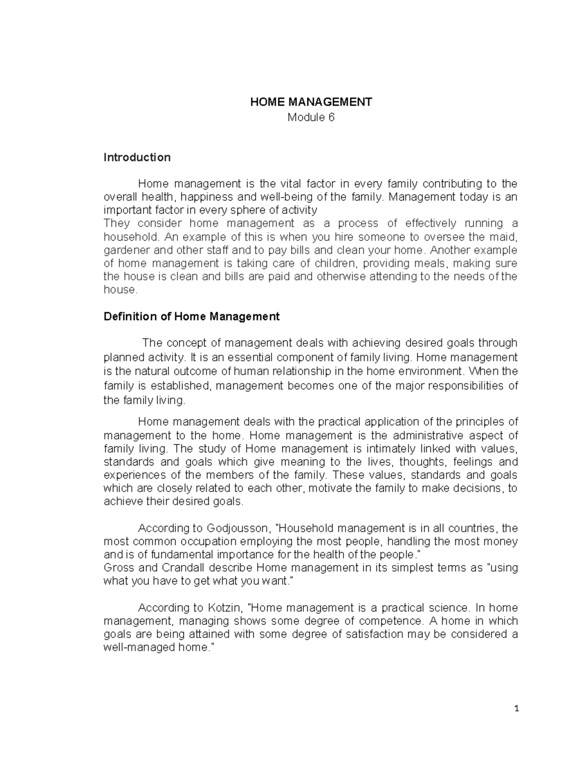 HE Module 6 Home Management rev - HOME MANAGEMENT Module 6 Introduction ...