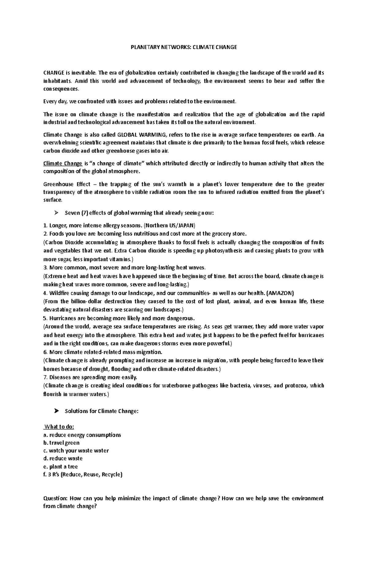 Planetary Networks - PLANETARY NETWORKS: CLIMATE CHANGE CHANGE is ...