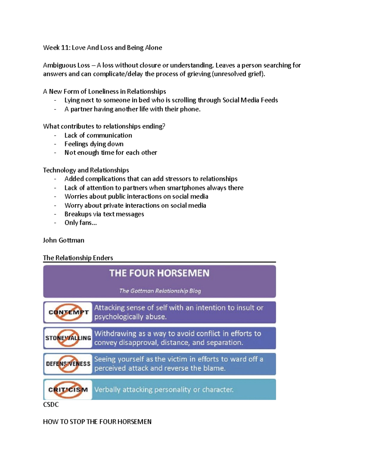 Week 11 Love and Loss - Lecture notes - Week 11: Love And Loss and ...