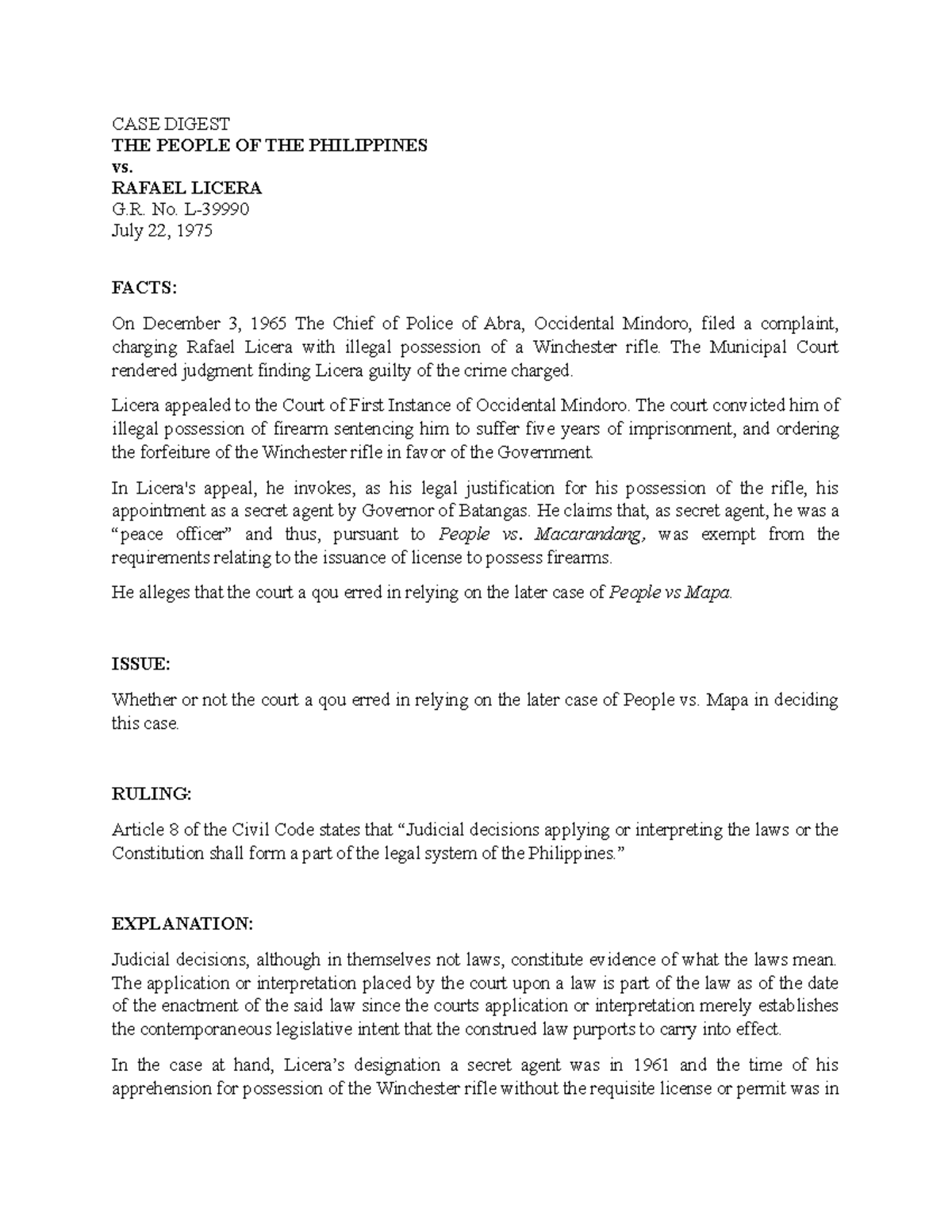 Case Digest People vs. Licera G.R.No. L-39990 - CASE DIGEST THE PEOPLE ...