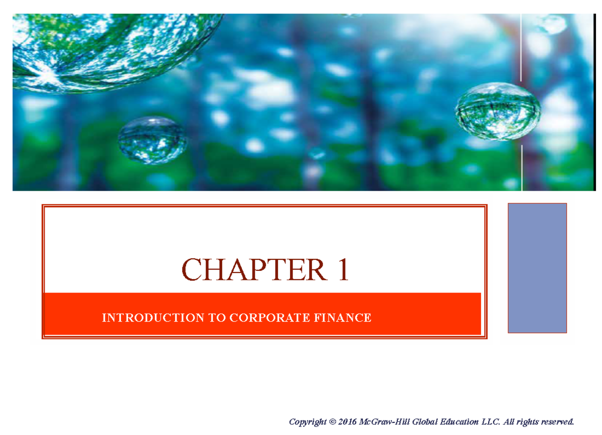 Chap 01 - This is it - INTRODUCTION TO CORPORATE FINANCE CHAPTER 1 ...
