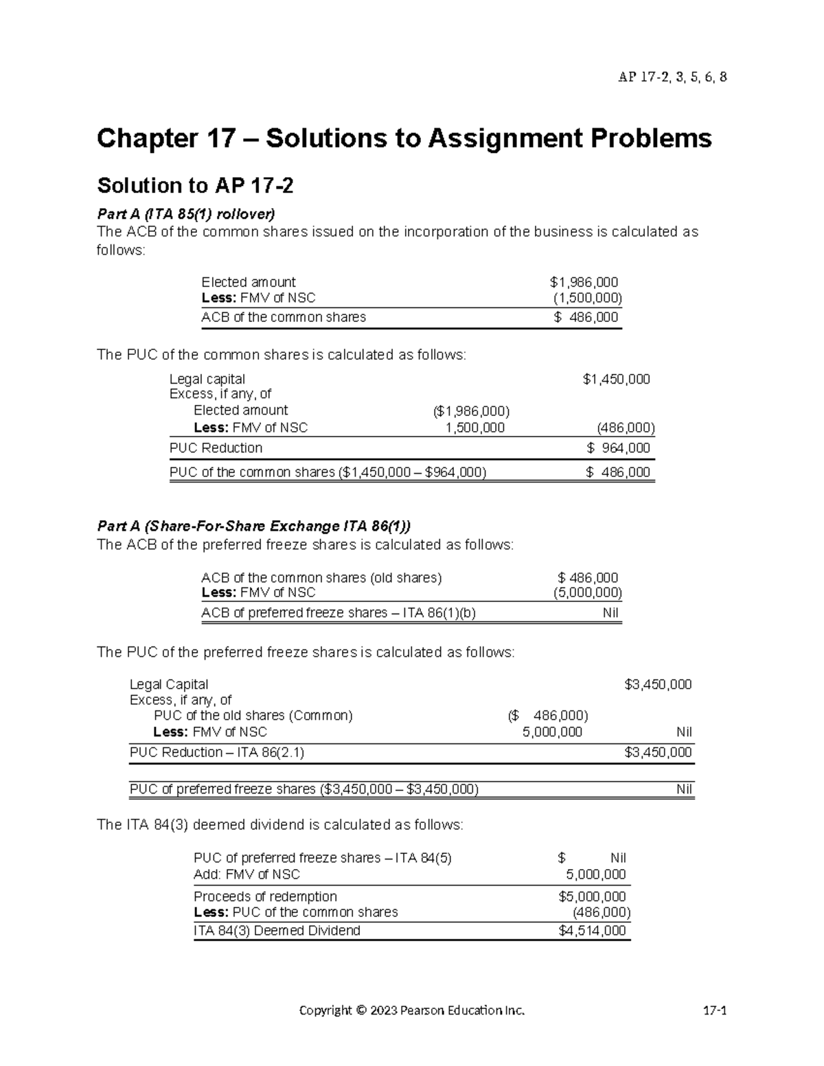 Chapter 17 assignment solutions - Chapter 17 – Solutions to Assignment Problems Solution to AP ...