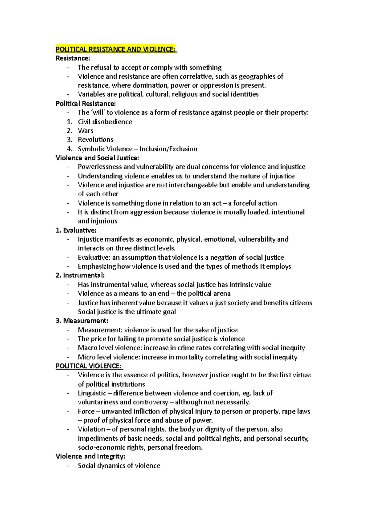 Political Resistance AND Violence - POLITICAL RESISTANCE AND VIOLENCE ...