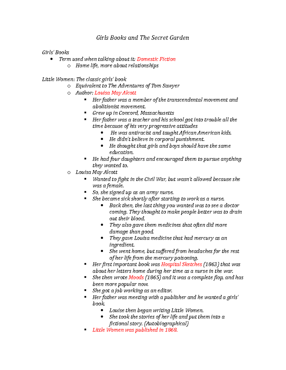 Girls Books and The Secret Garden - Grew up in Concord, Massachusetts ...