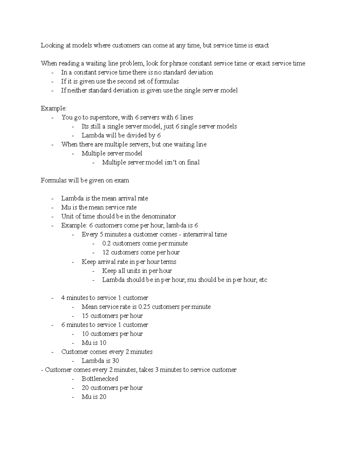 (MSCI 2150) Lecture 19, waiting line problems - Looking at models where customers can come at ...