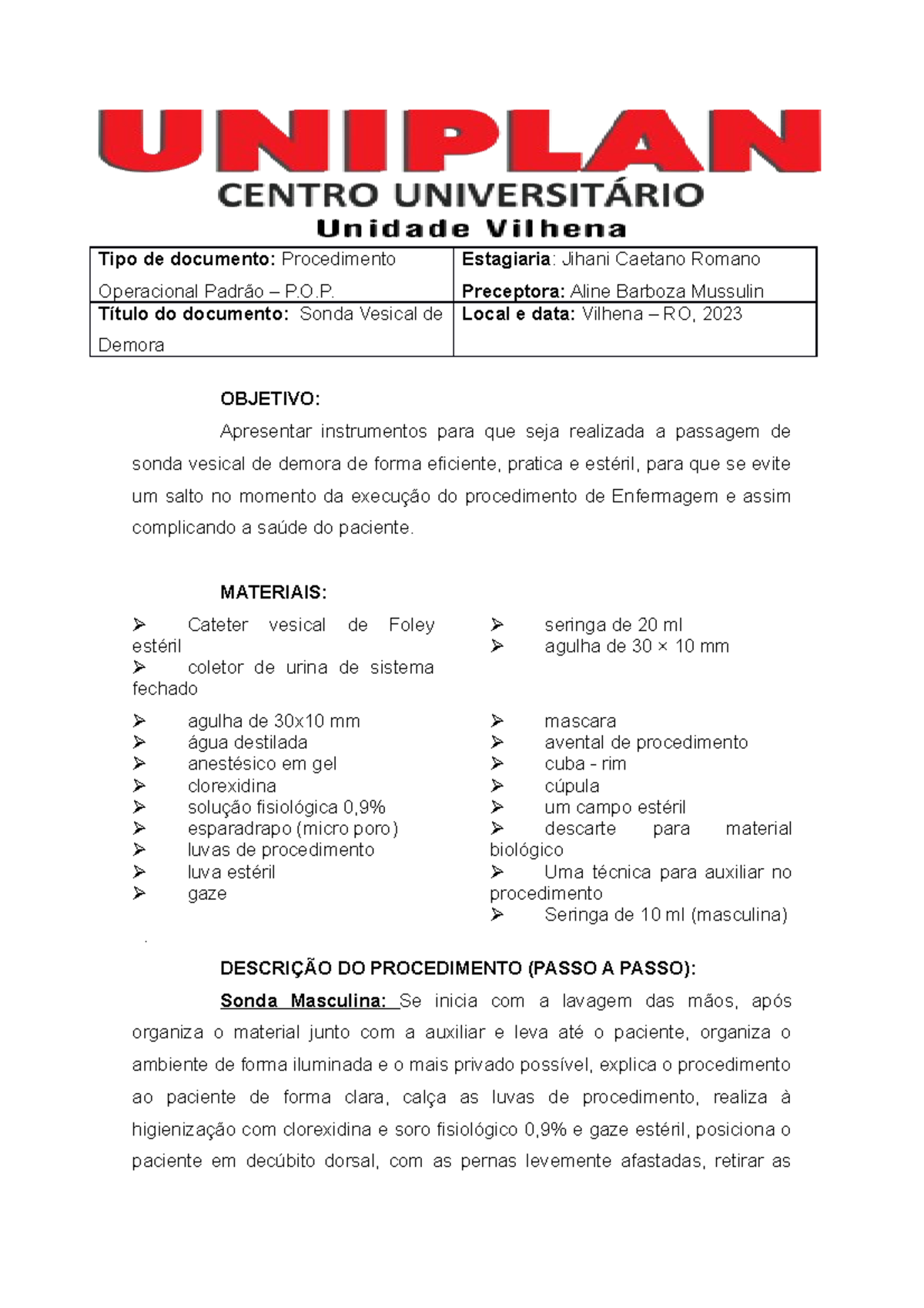 POP Sonda Visical de demora - Tipo de documento: Procedimento ...