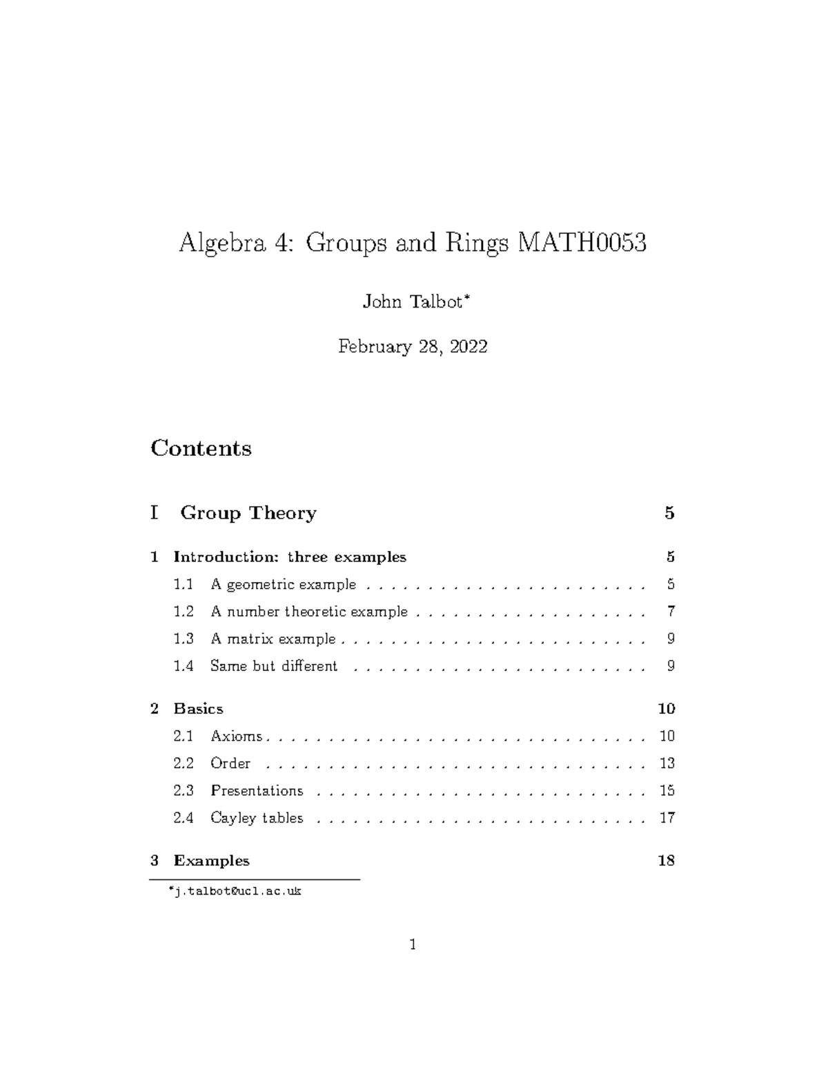 Groups and rings notes - John Talbot∗ - Algebra 4: Groups and Rings ...