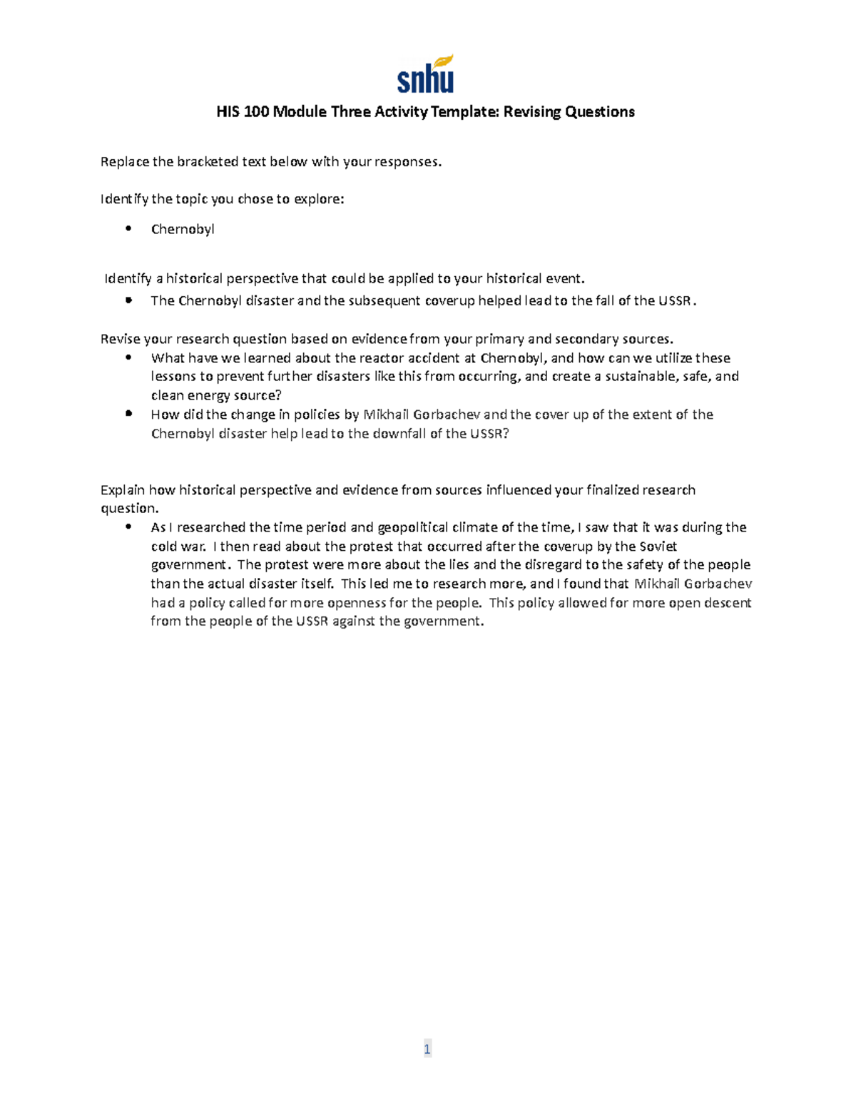 HIS 100 Module Three Activity Revising Questions Template - HIS 100 ...