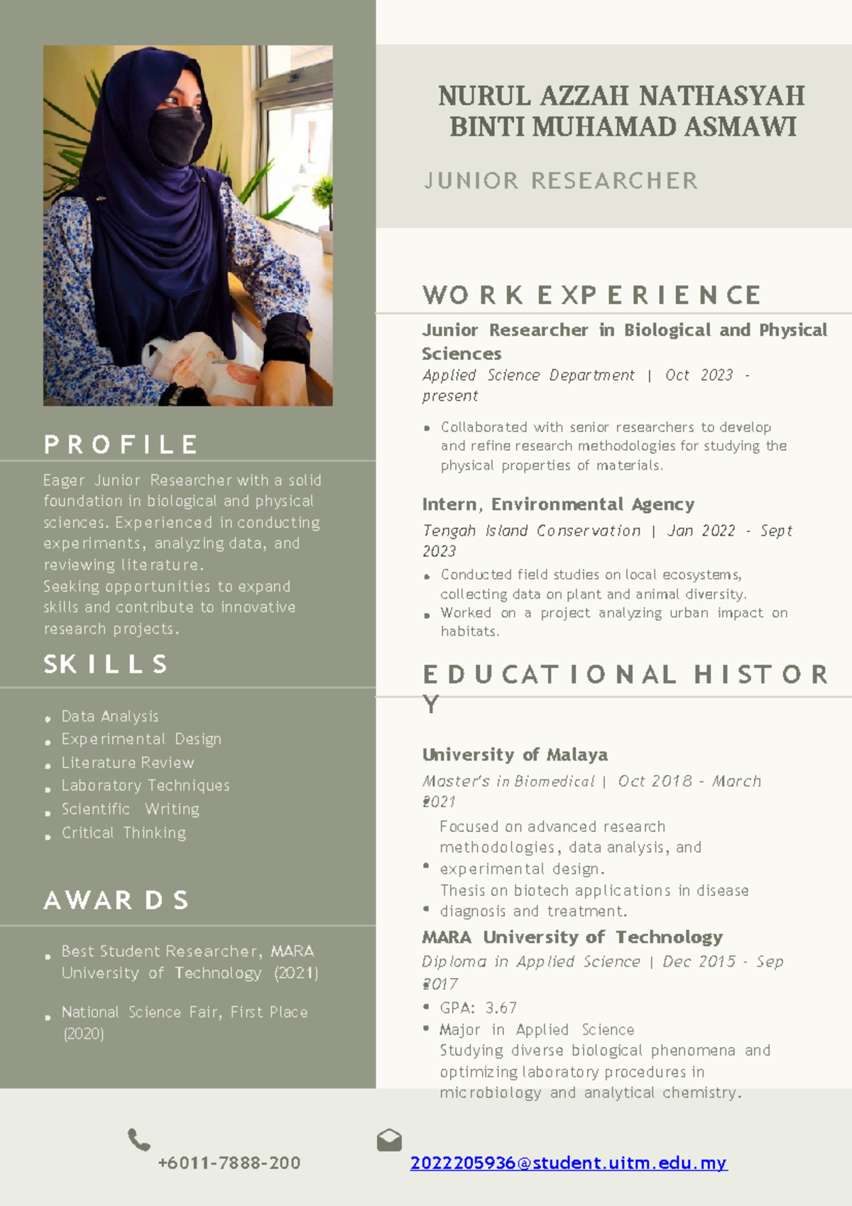 Junior Researcher Resume (MICROSOFT WORD ASSIGNMENT) - NURUL AZZAH ...