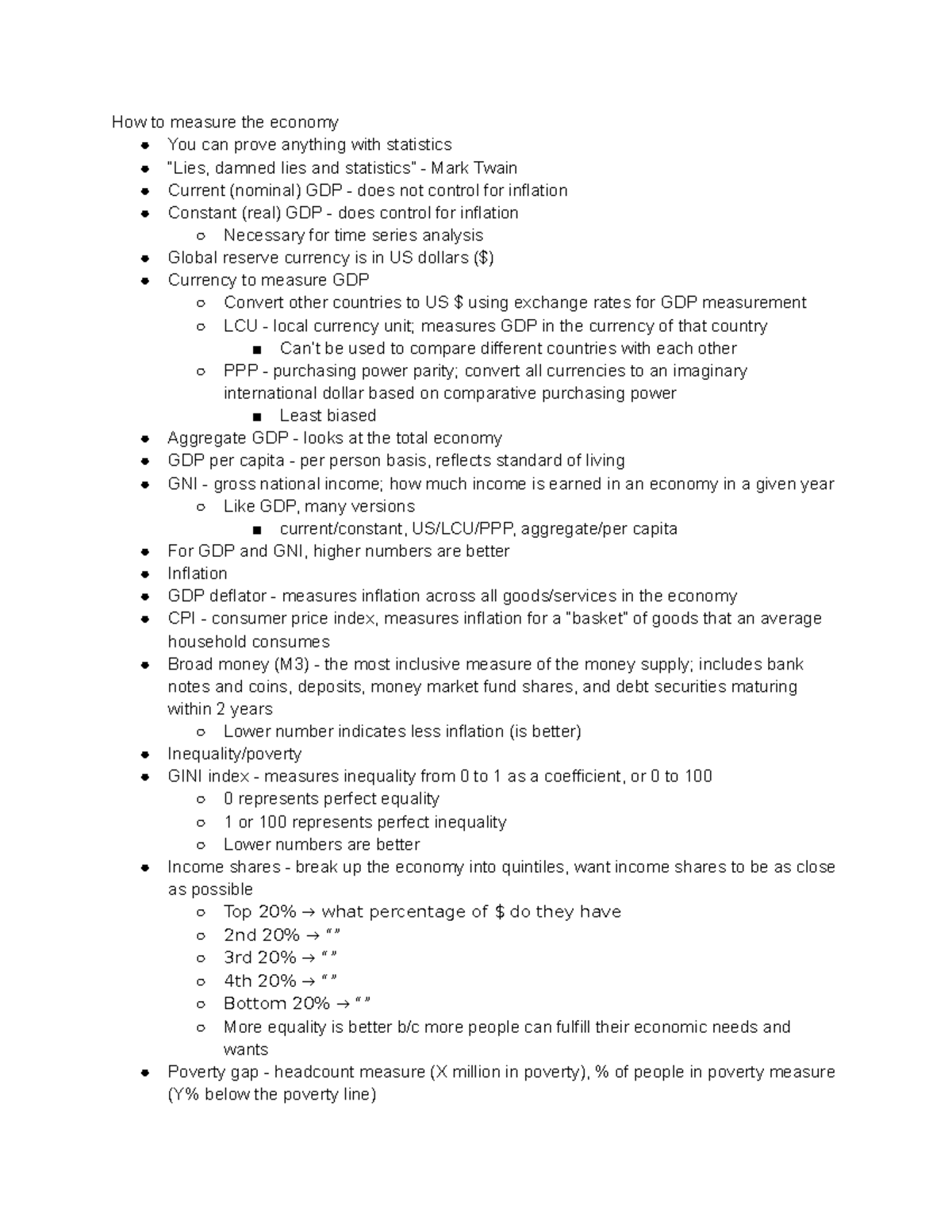 ECON2202 WK2 - Lecture notes 2 - How to measure the economy You can ...