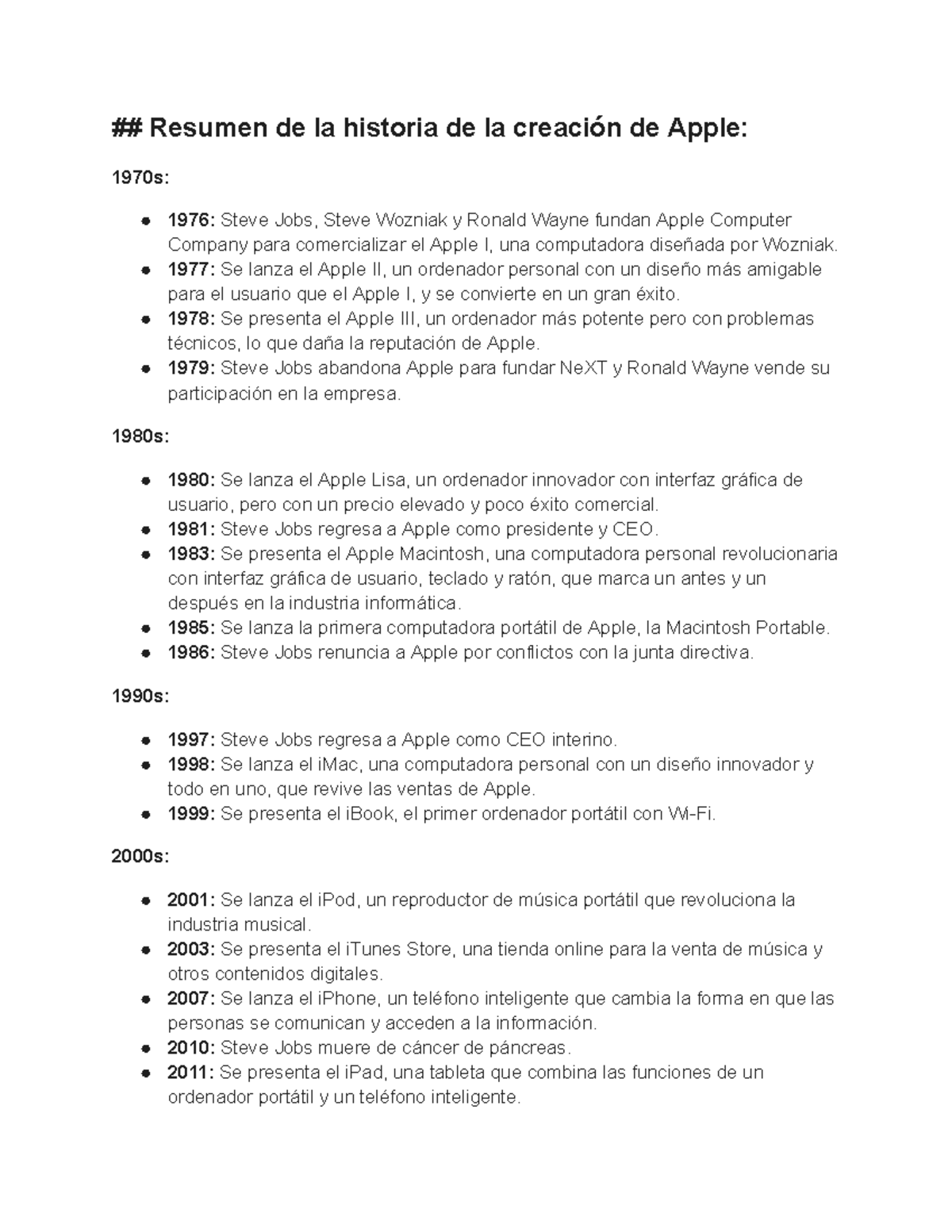 Resumen de la historia de la creación de Apple - ## Resumen de la ...