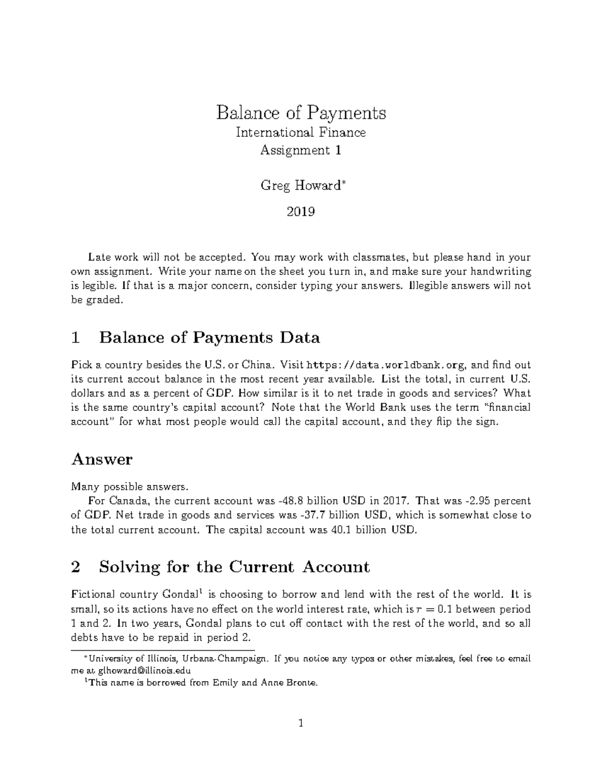 Assignment 1 answer key - Balance of Payments International Finance ...