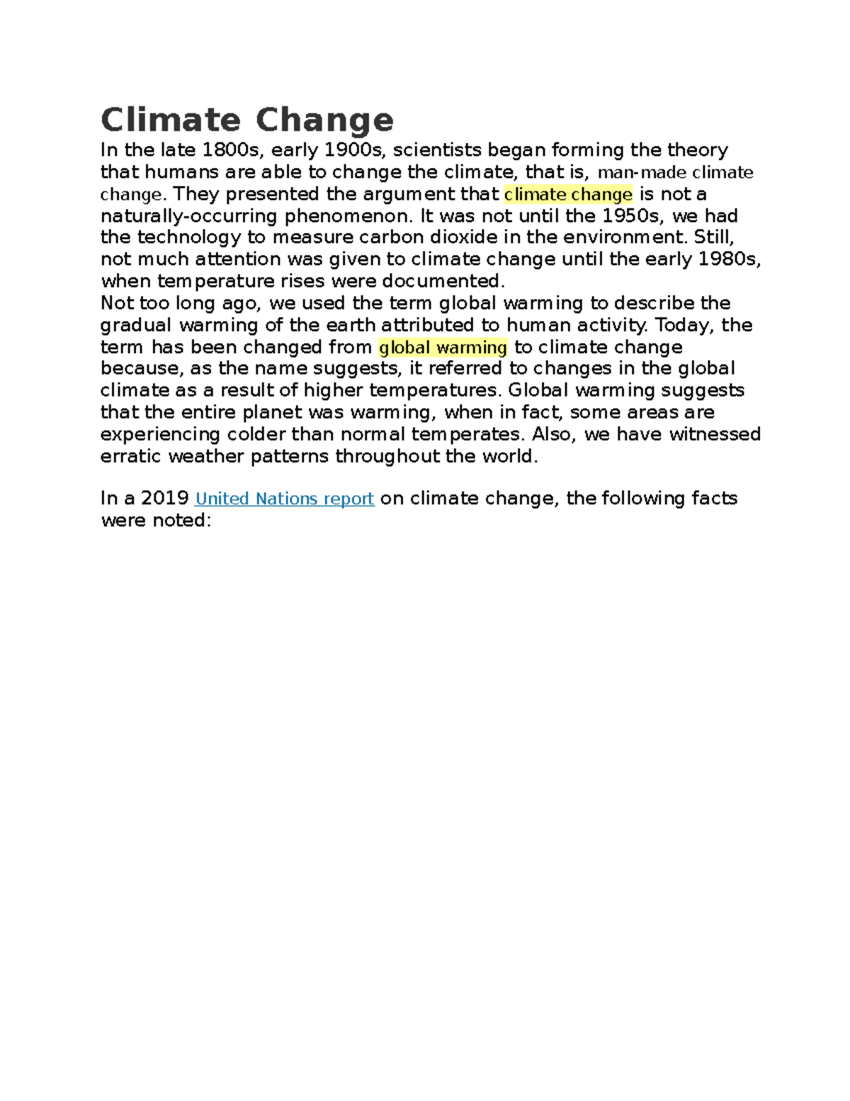 W11p2 - Lecture notes 11 - Climate Change In the late 1800s, early ...