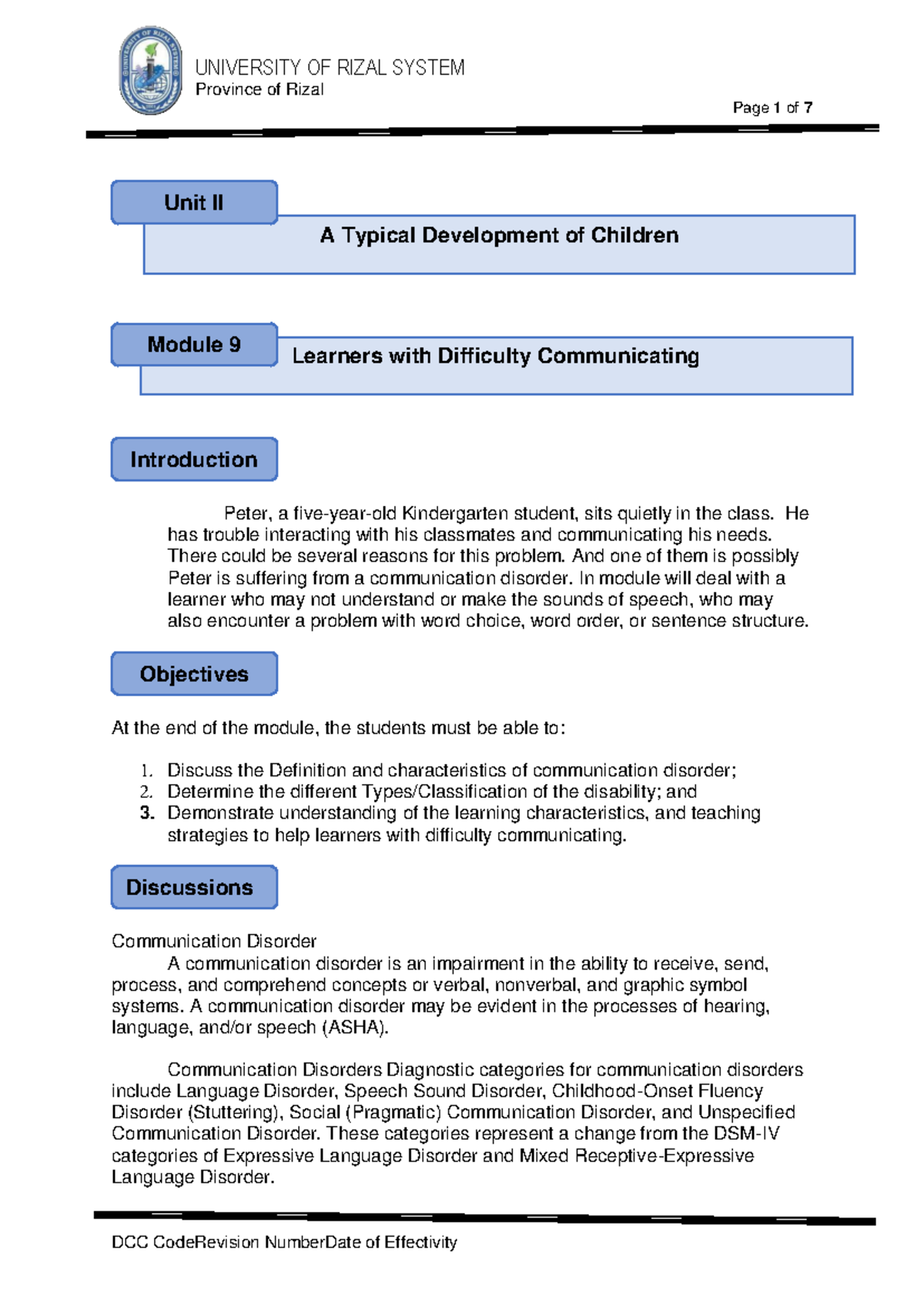 Module 9 Learners with difficulty communicating - Province of Rizal Page 1 of 7 Learners with ...