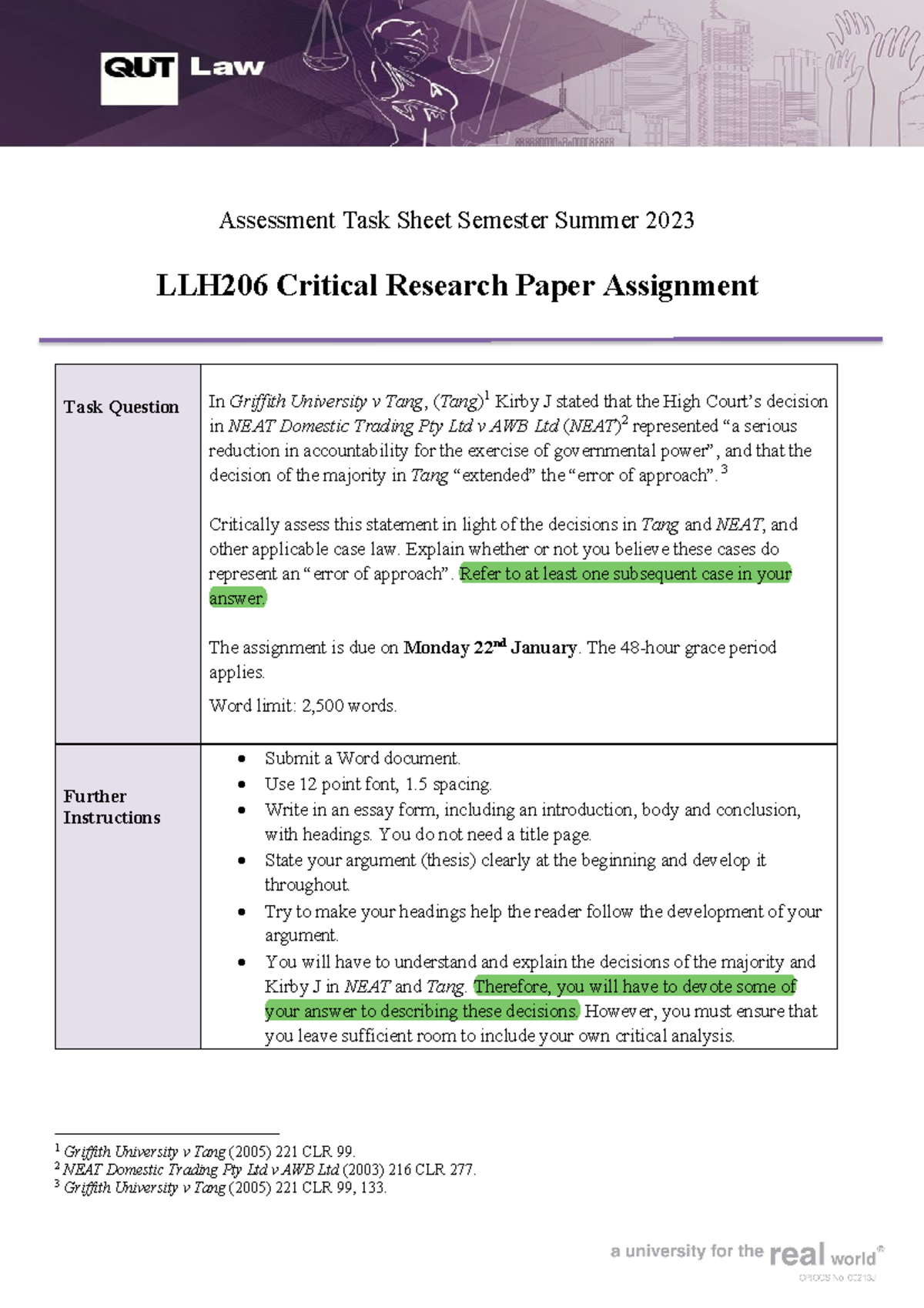 LLH206 2023 Summer Assignment 1 - Assessment Task Sheet Semester Summer 2023 LLH206 Critical ...
