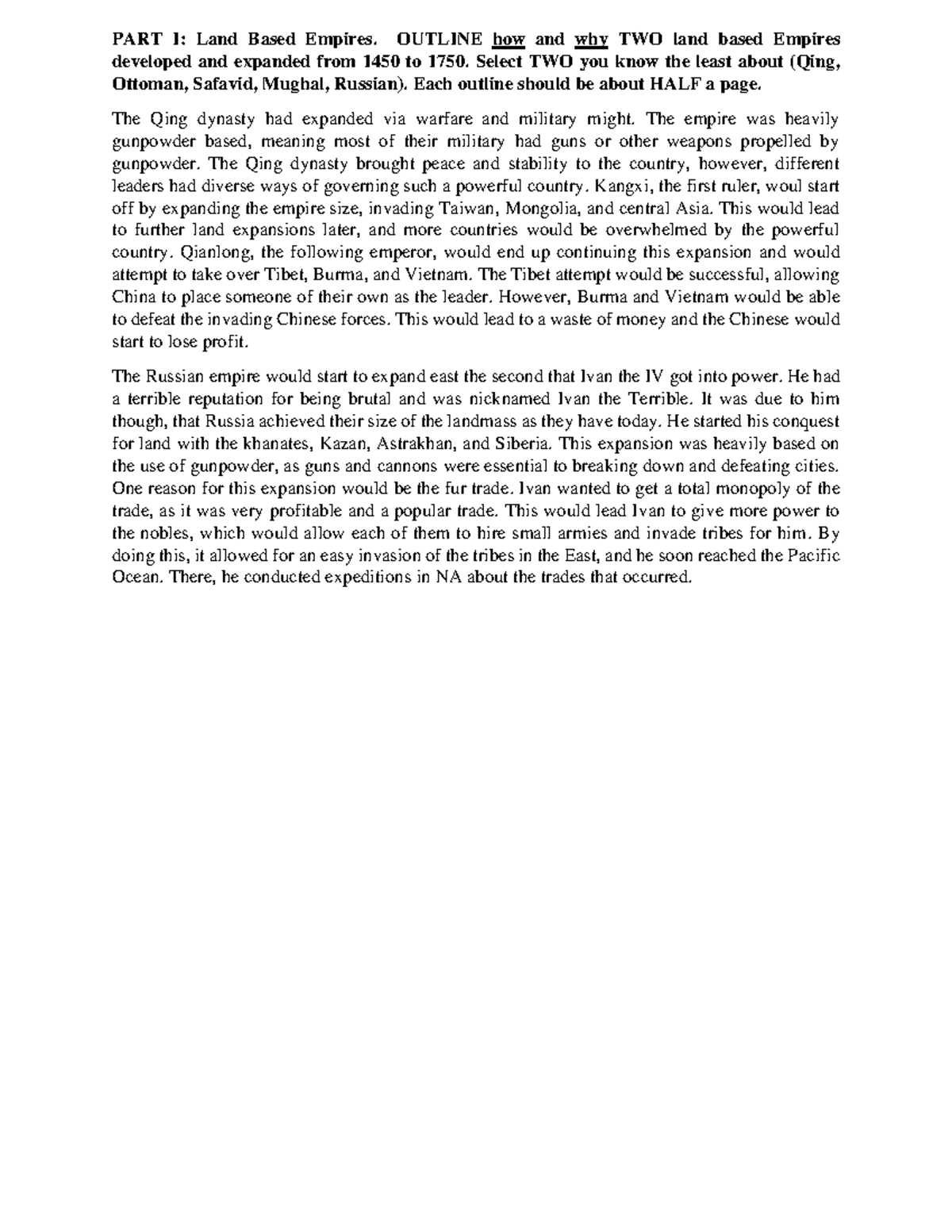 Unit 3 Land Based Empires- in FOUR Parts Mini Outlines Stimulus Review ...