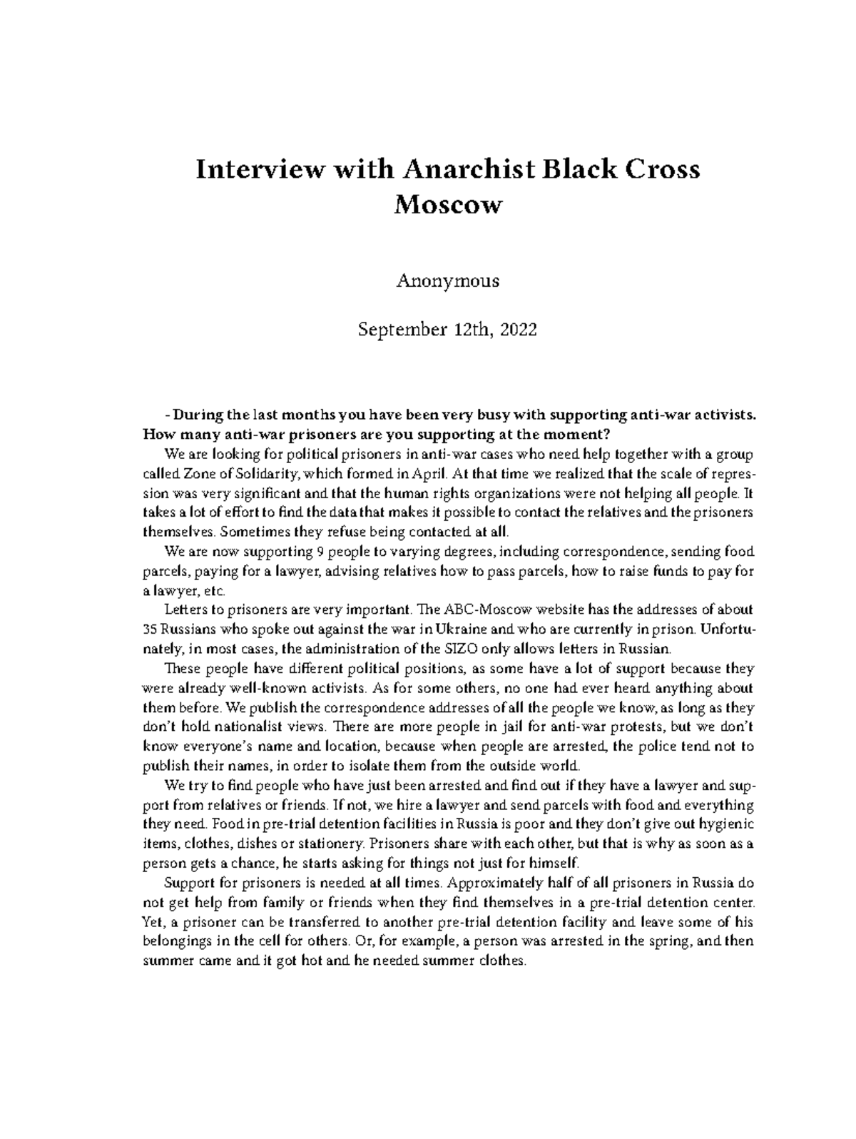 Anonymous interview with anarchist black cross moscow - Interview with ...