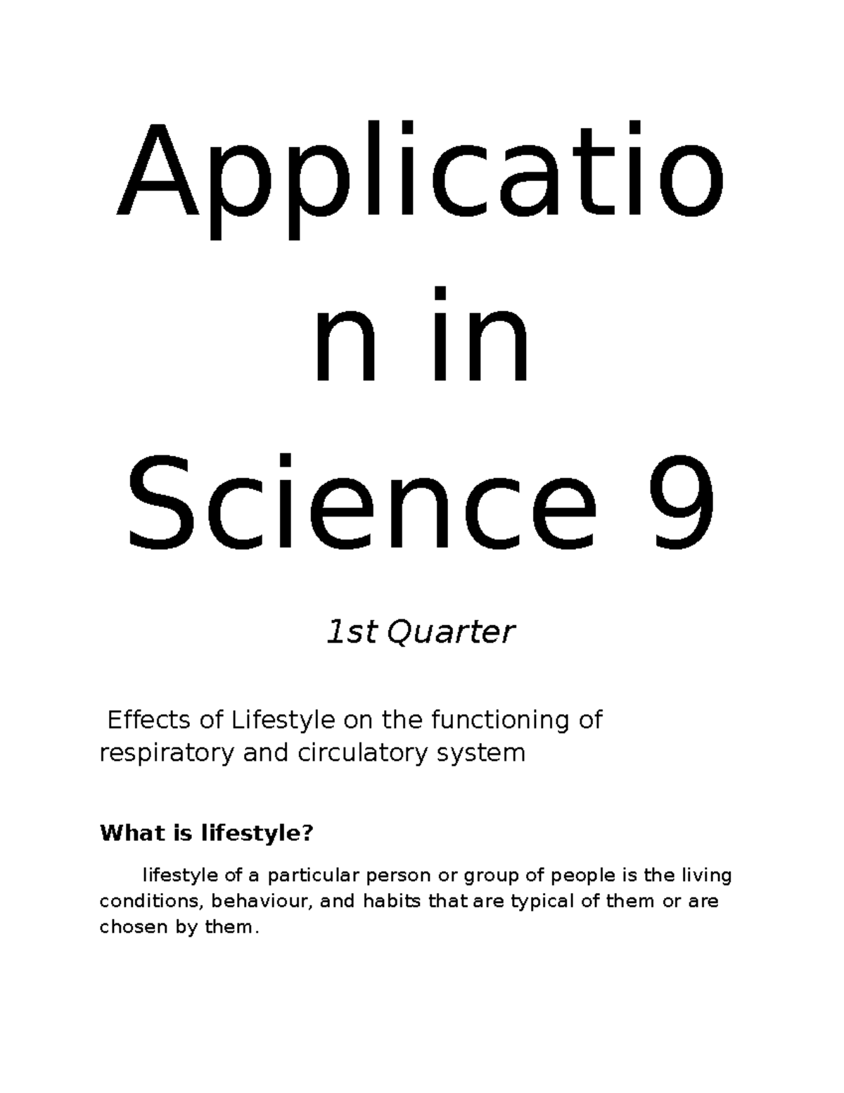 Application in Science 9 - Applicatio n in Science 9 1st Quarter ...