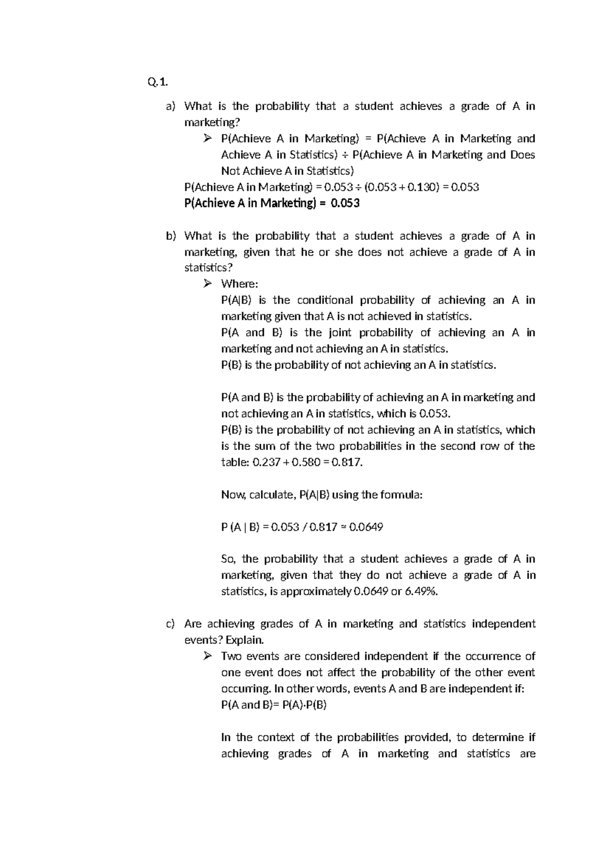 Practice material - Q. a) What is the probability that a student ...