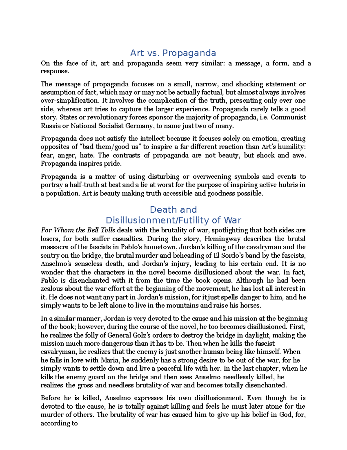 Literature of War and Conflict - Finals - Art vs. Propaganda On the ...