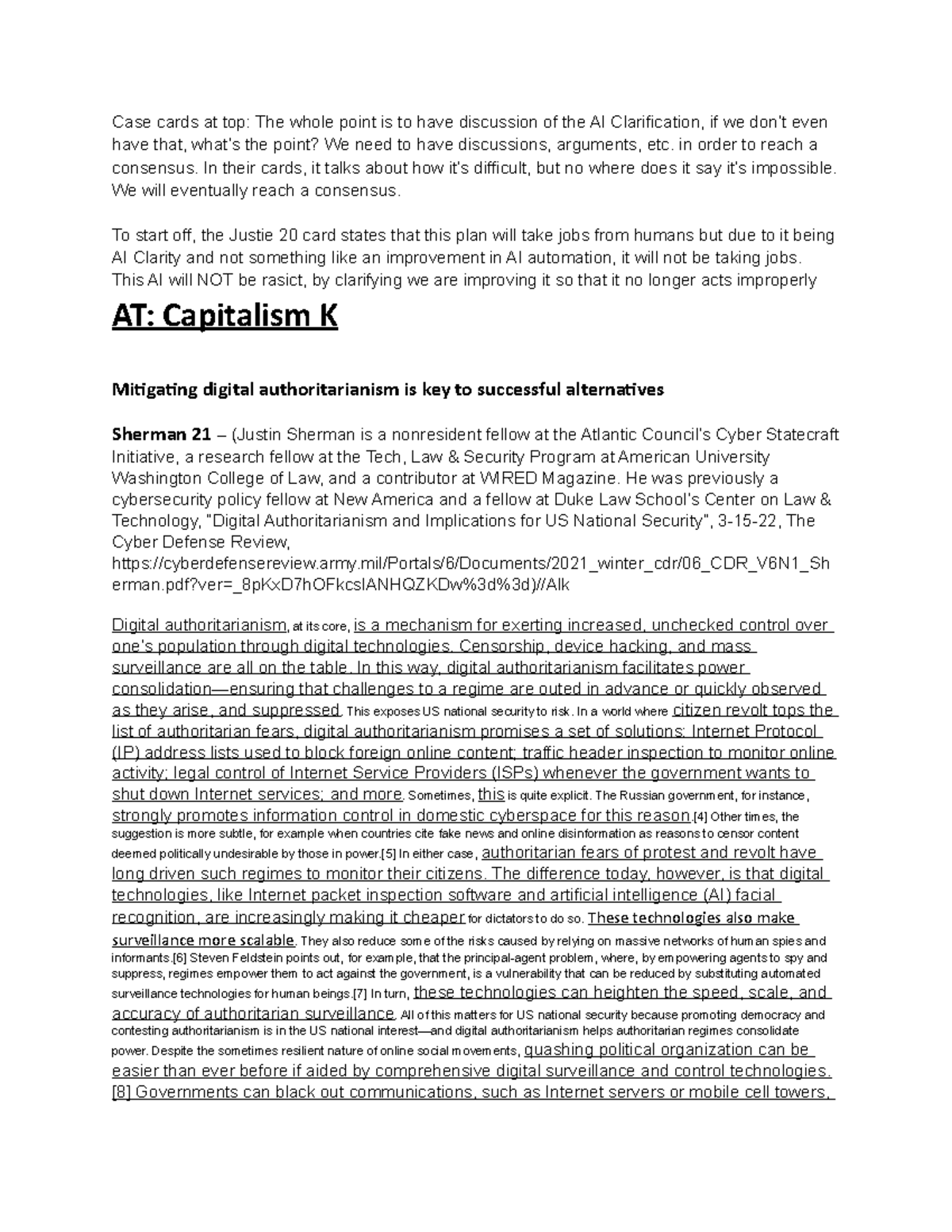2AC - 2AC Doc - Case cards at top: The whole point is to have ...