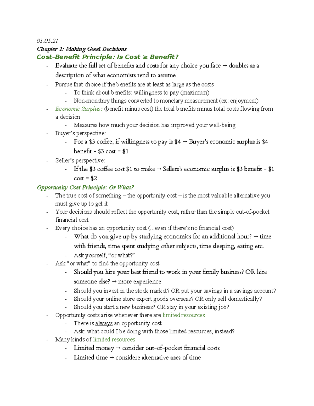 ECON 1 Chapter 1 Lecture Notes - 01. Chapter 1: Making Good Decisions ...