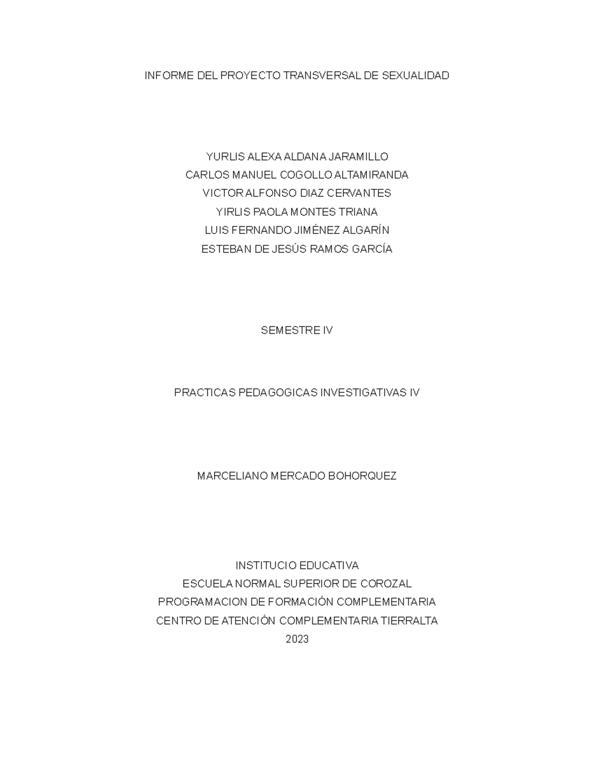 Informe Del Proyecto Transversal De Sexualidad 062630 Informe Del