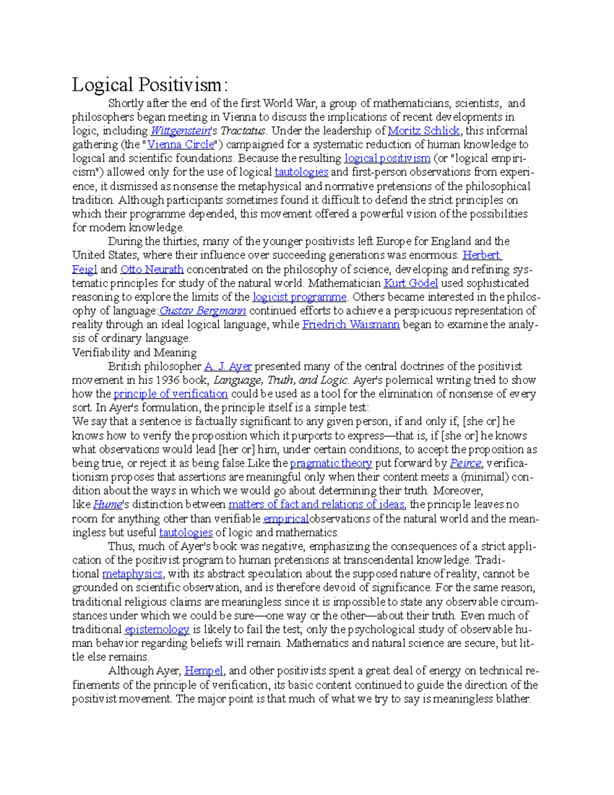 Logical Positivism - Vienna Circle movement to purify philosophy ...