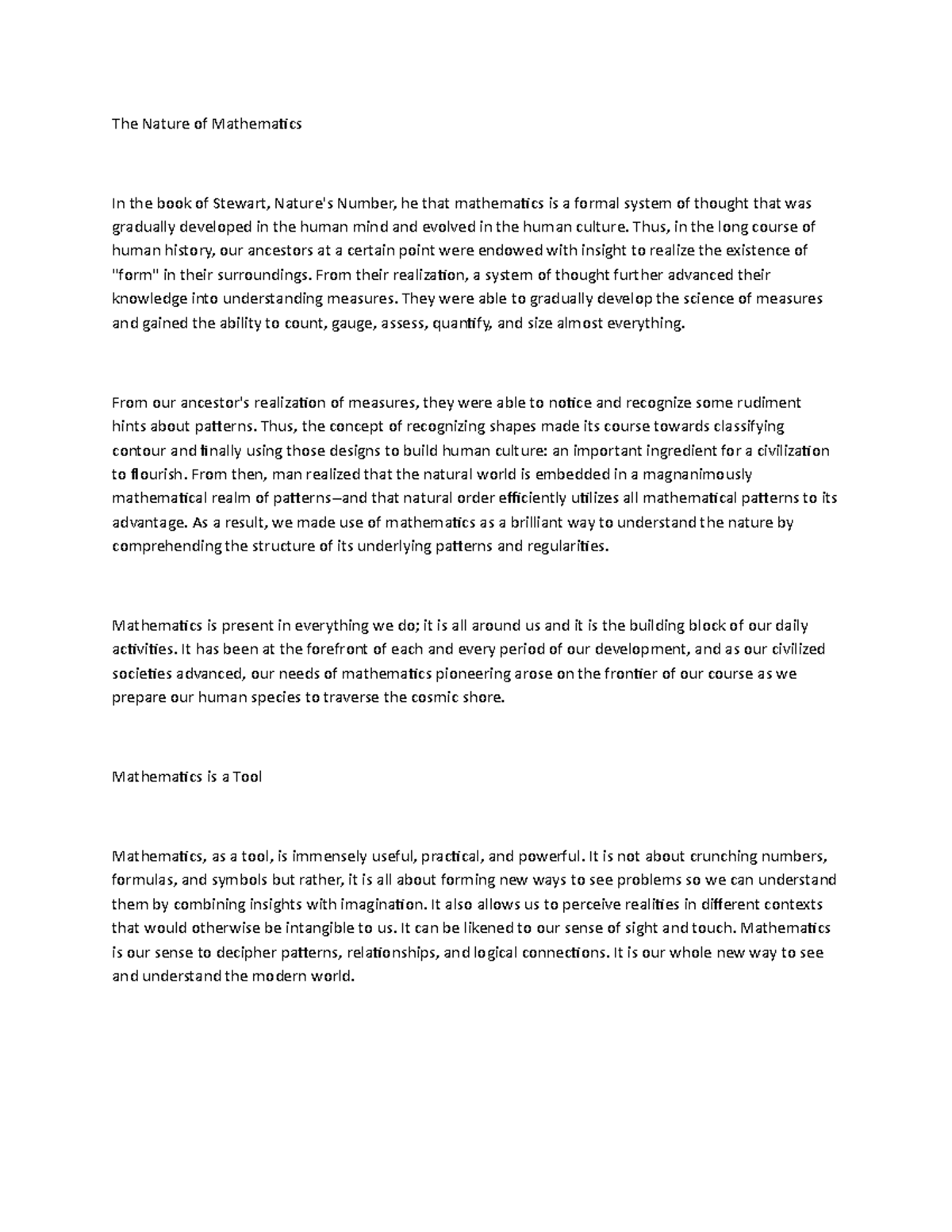 The Nature of Mathematics - Thus, in the long course of human history ...