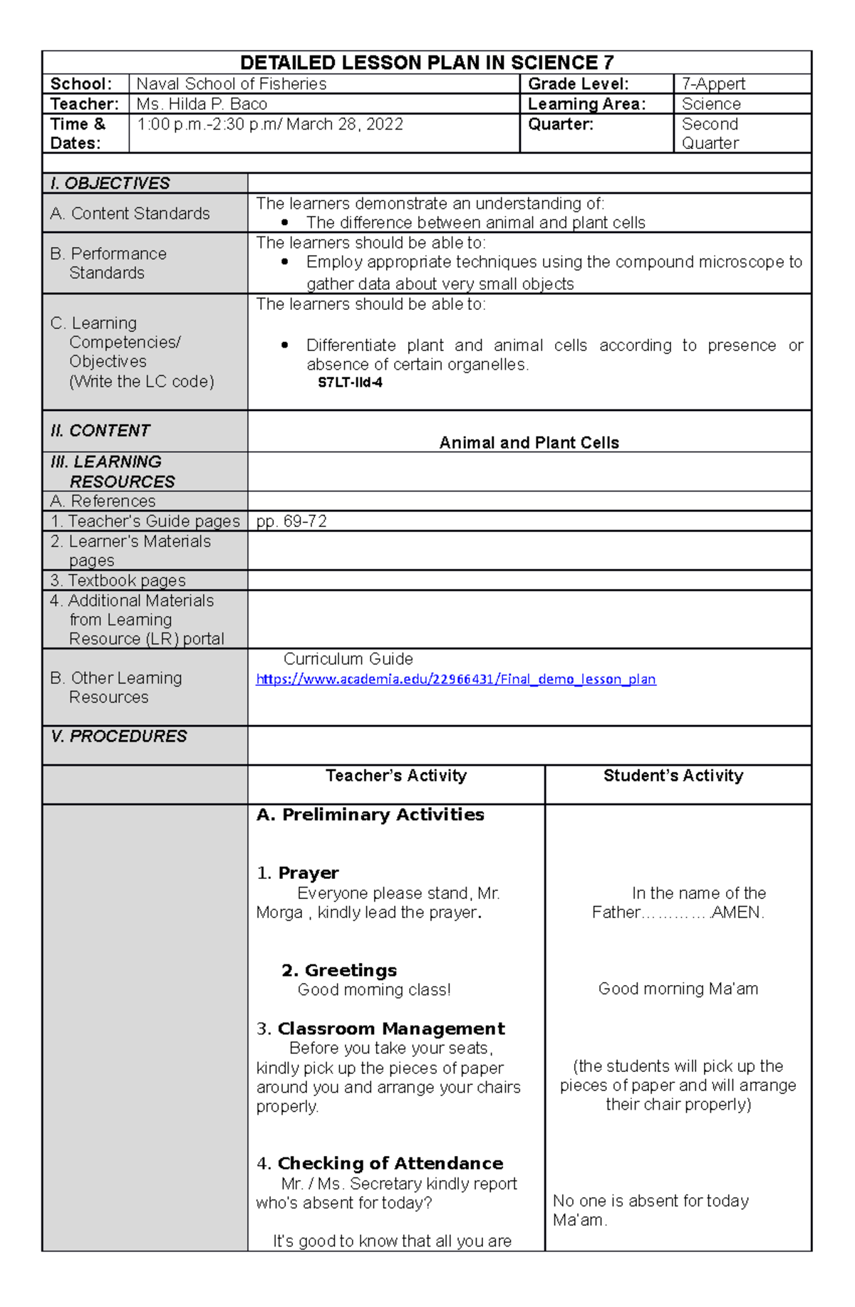 Final LP - lesson plan - DETAILED LESSON PLAN IN SCIENCE 7 School ...