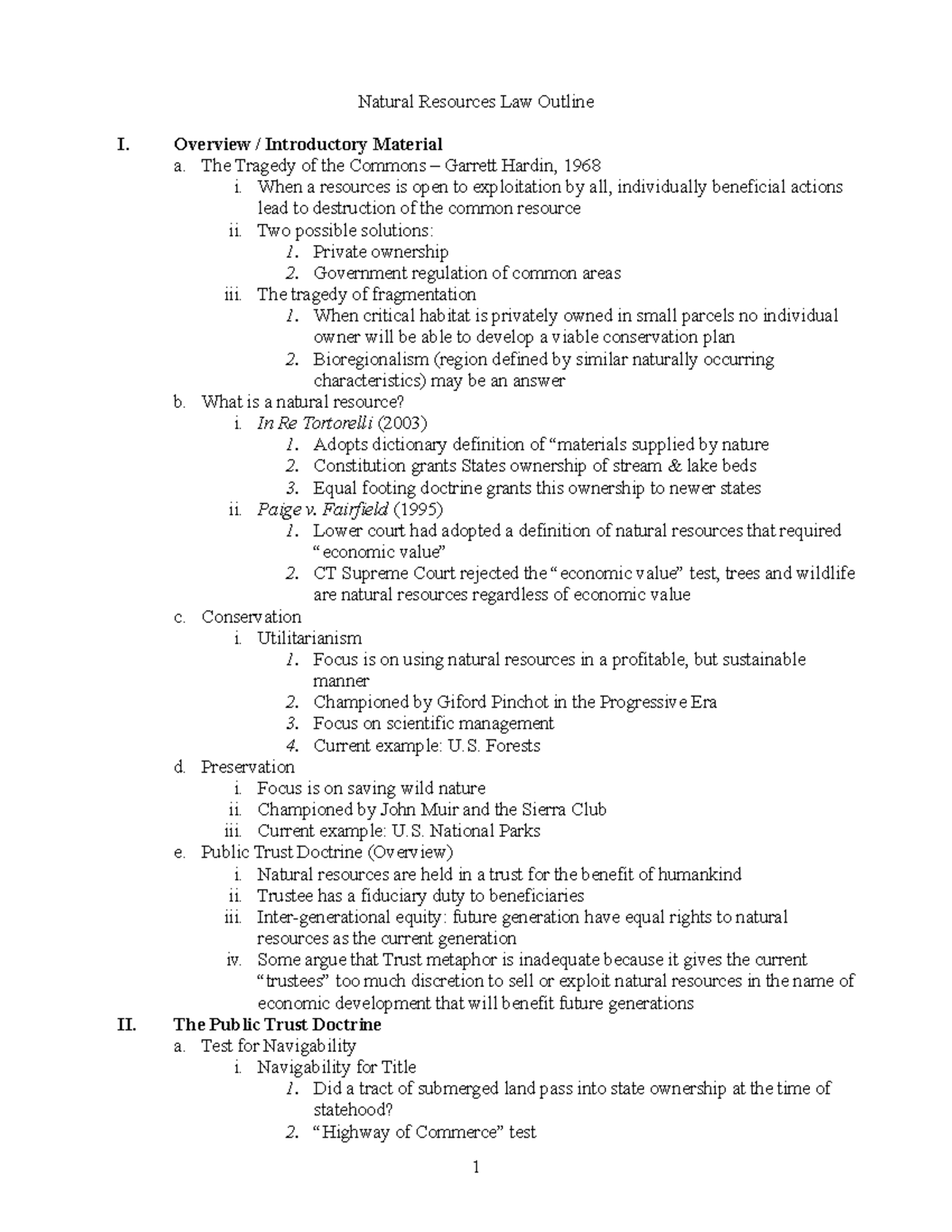Energy law outline - Natural Resources Law Outline I. II. Overview ...