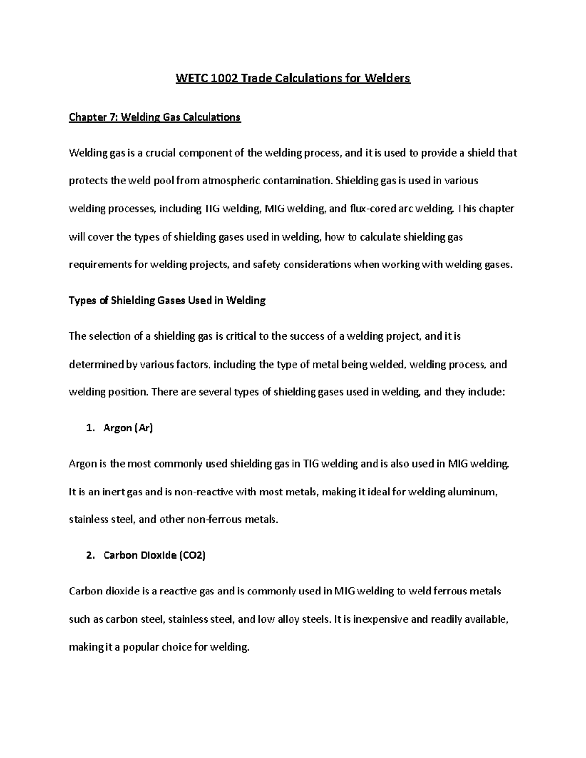 Chapter 7 Welding Gas Calculations - WETC 1002 Trade Calculations for Welders Chapter 7: Welding ...